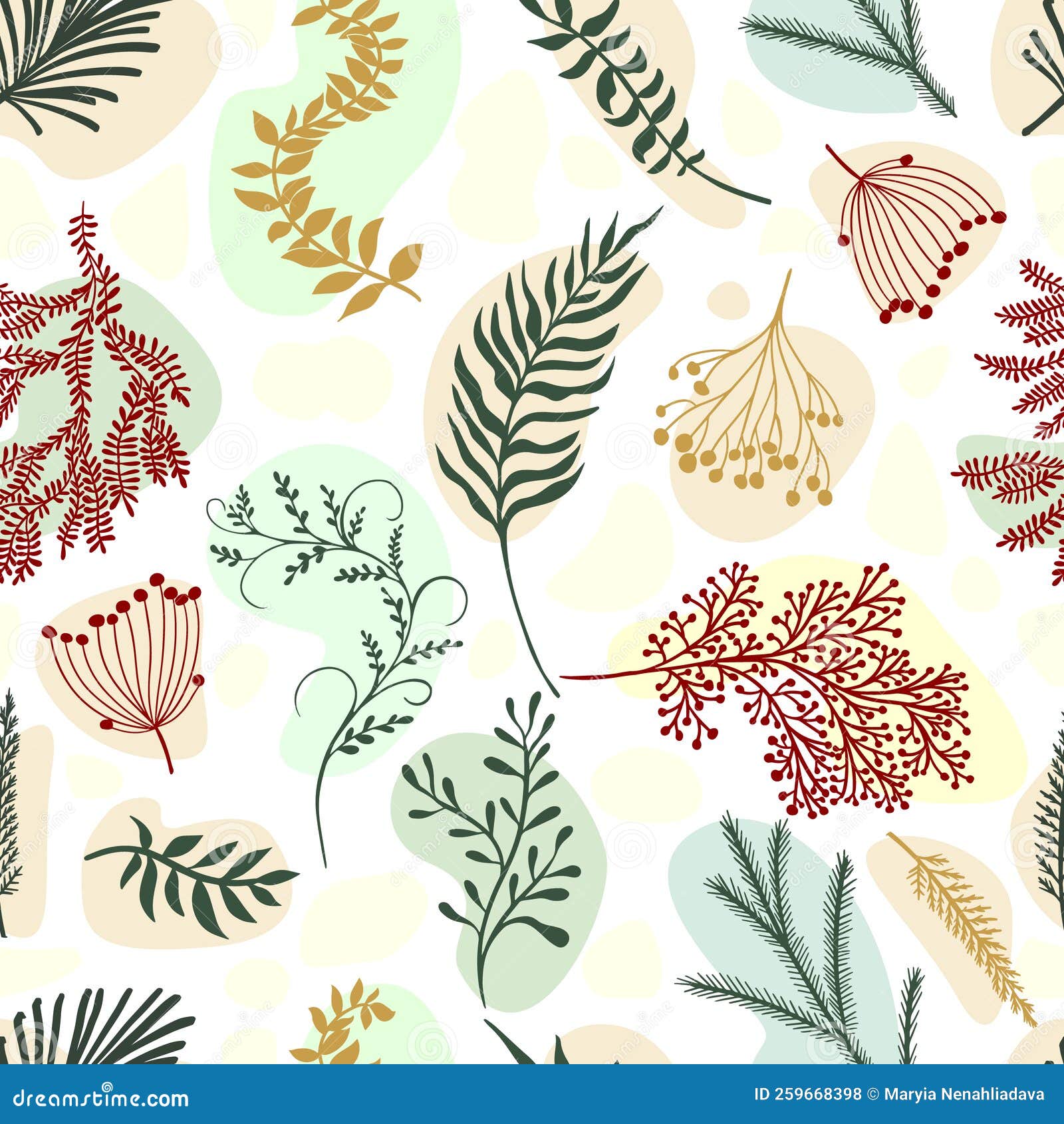 Autumn Leaves and Flowers Background. Seamless Pattern. Vector ...