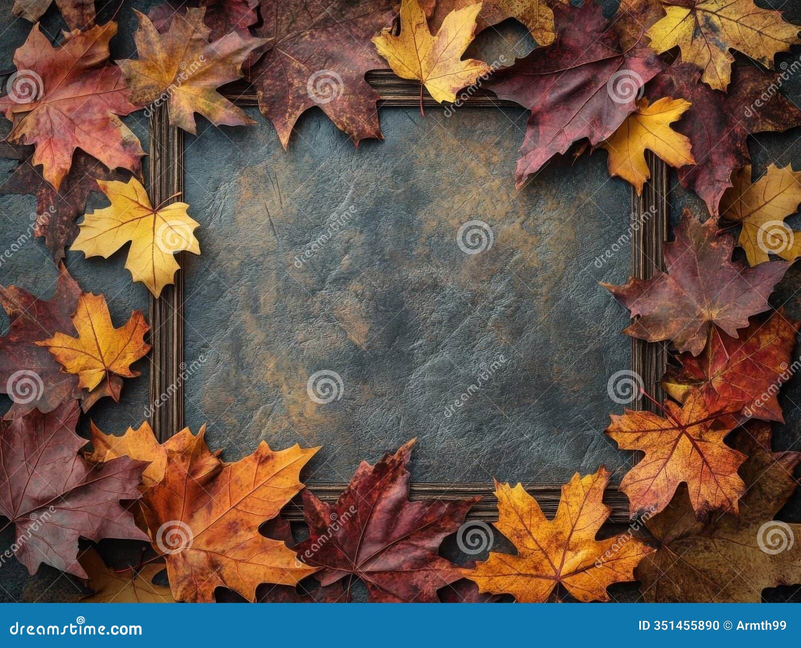 Autumn Leaves Frame Border on Rustic Background, Seasonal Decor and ...