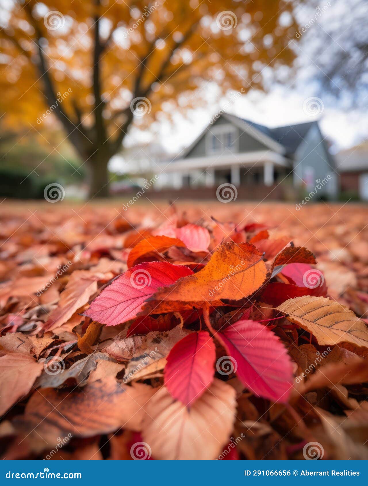 Autumn Leaves on the Ground in Front of a House Stock Illustration ...