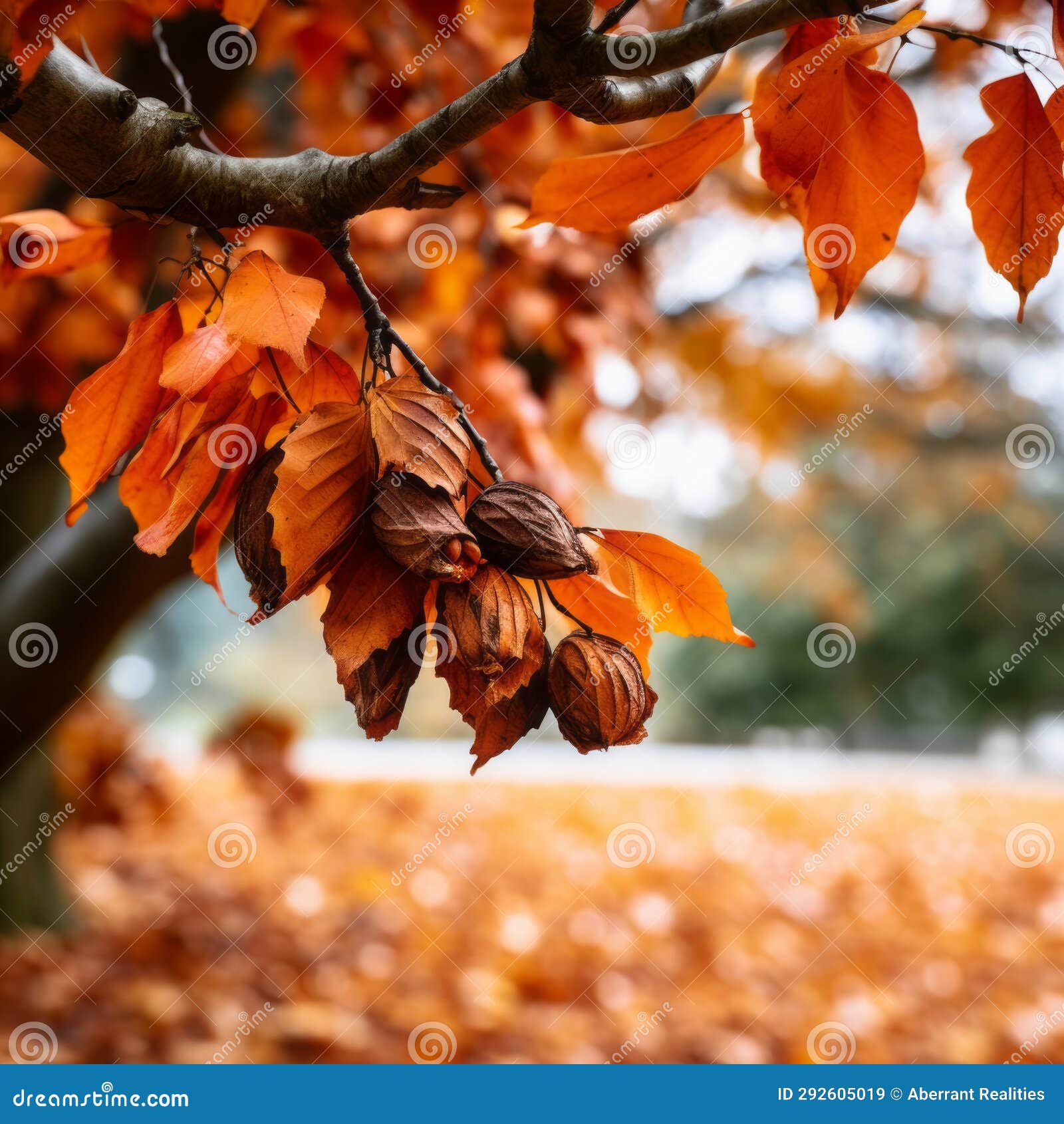 Autumn Leaves Hanging from a Tree Branch Stock Illustration ...