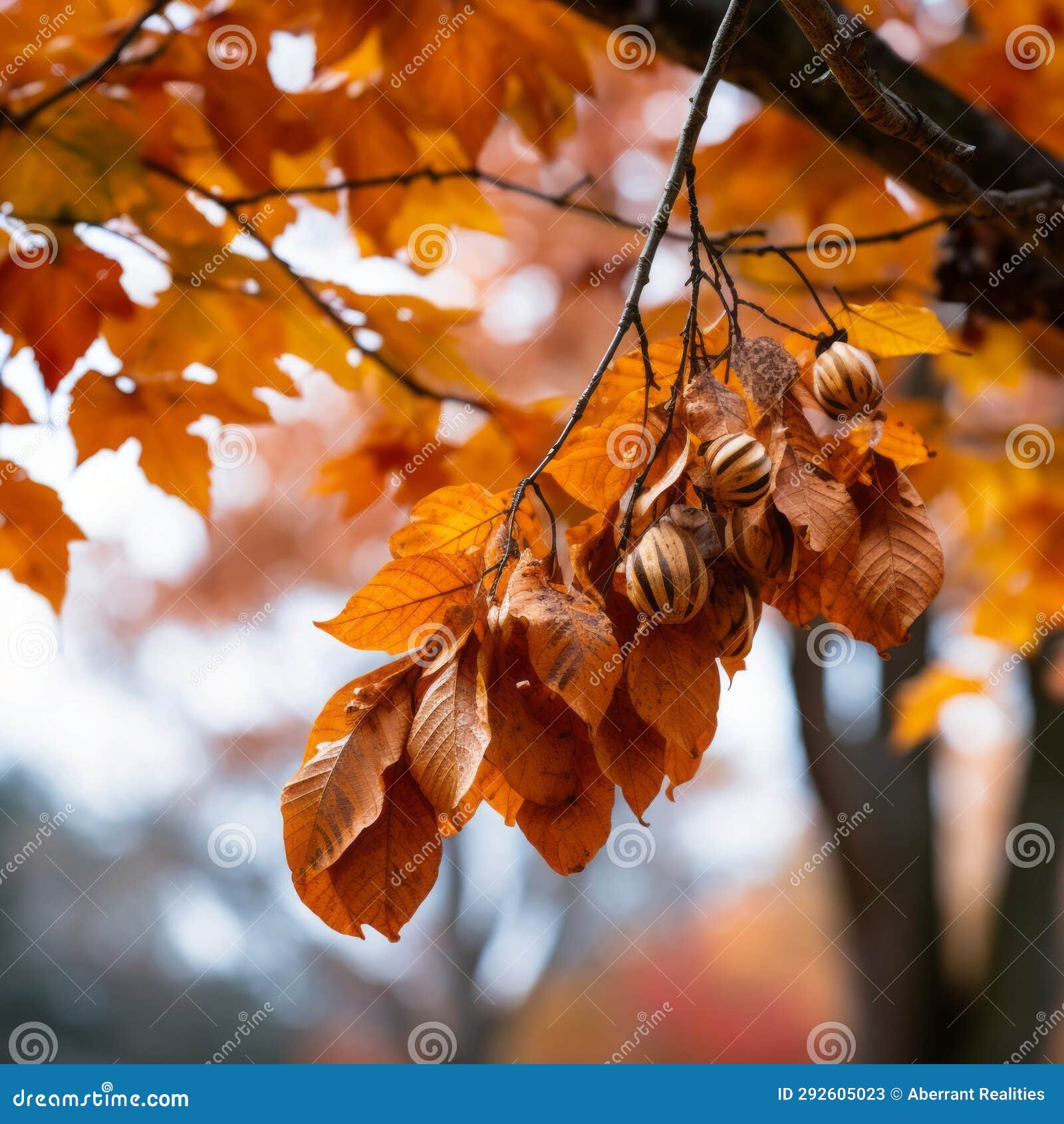 Autumn Leaves Hanging from a Tree Branch Stock Illustration ...