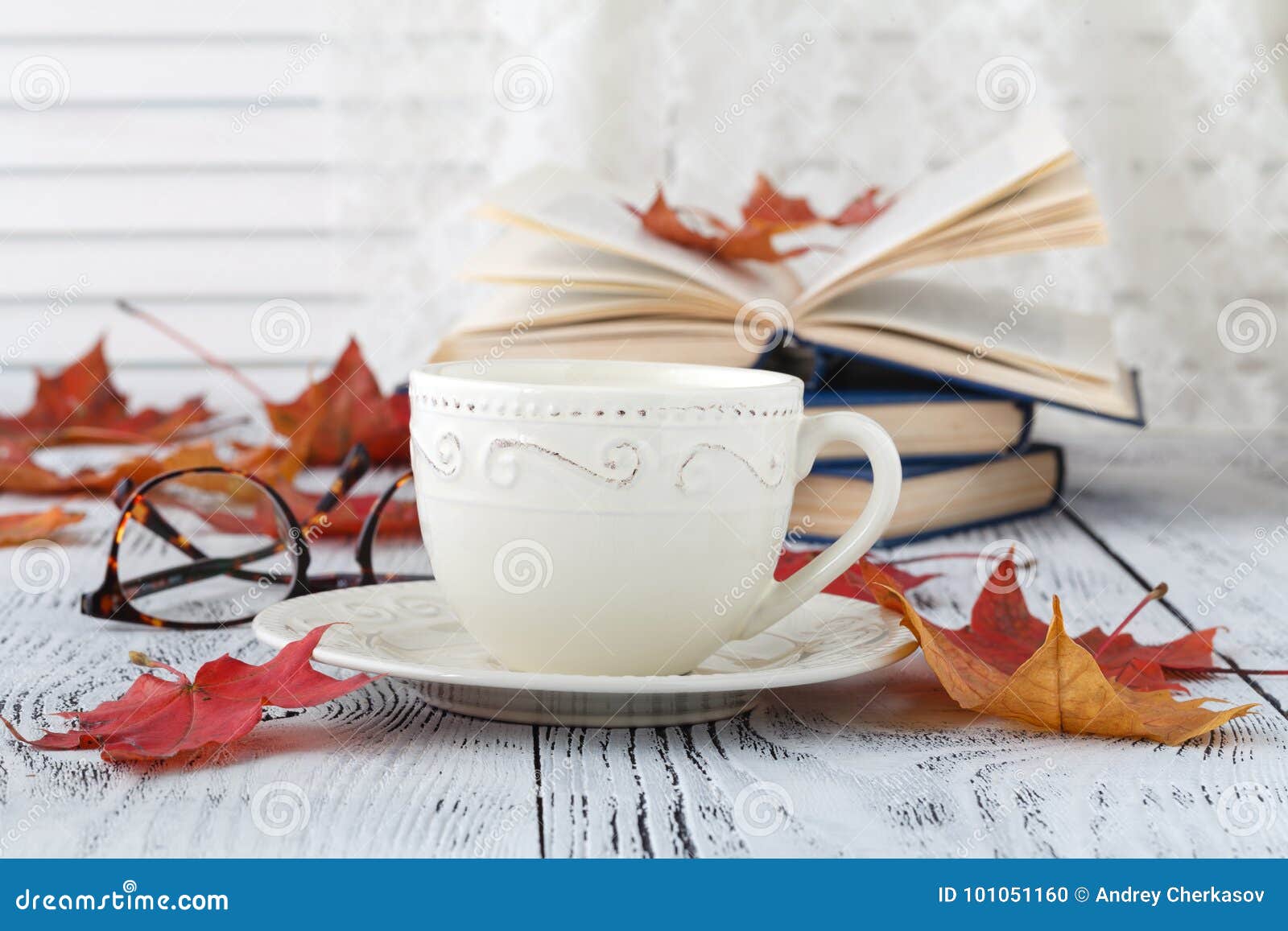 Autumn Leaves and Hot Steaming Cup of Coffee Stock Photo - Image of ...