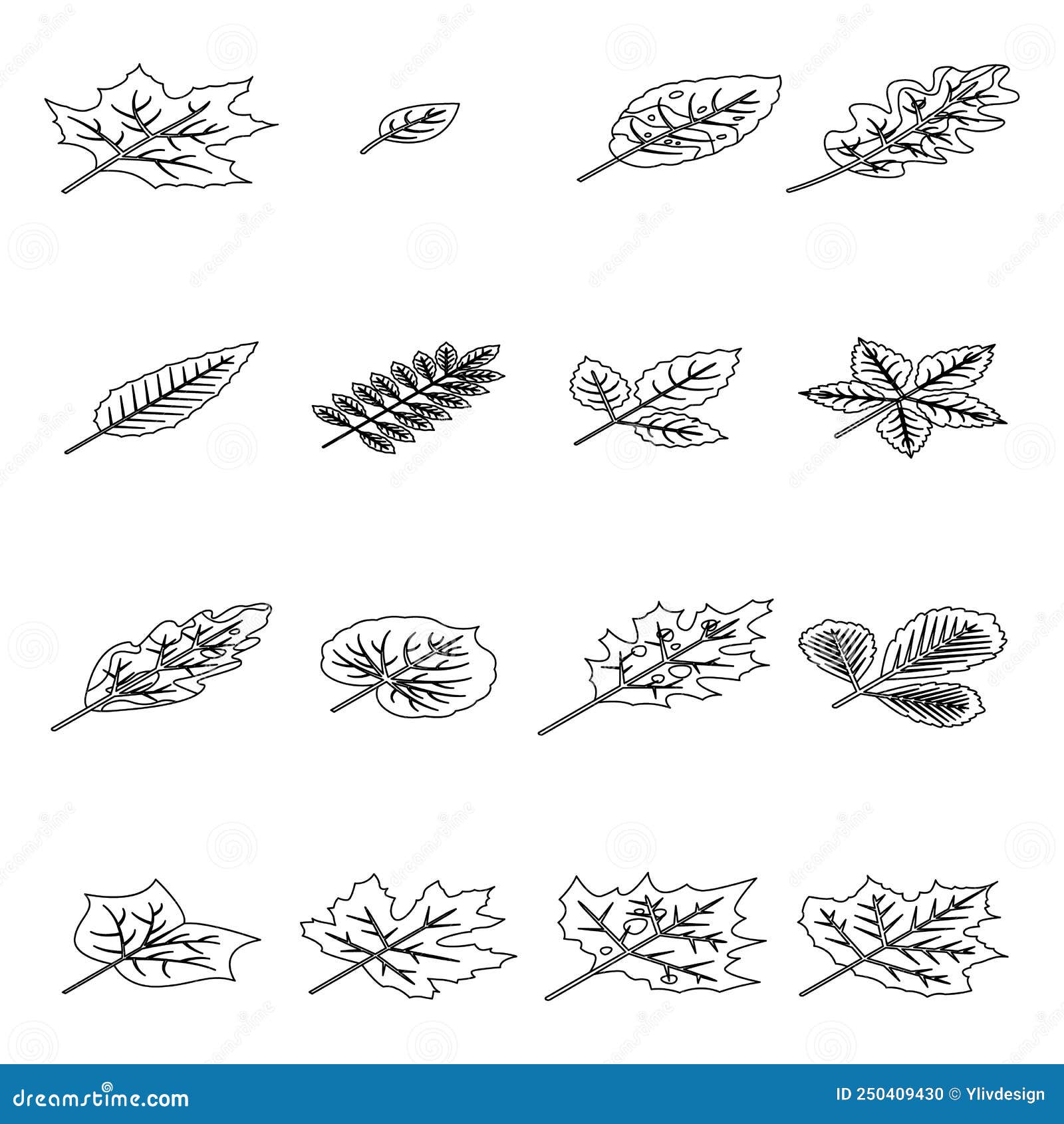 Autumn Leaves Icons Set Vector Outline Stock Vector - Illustration of ...