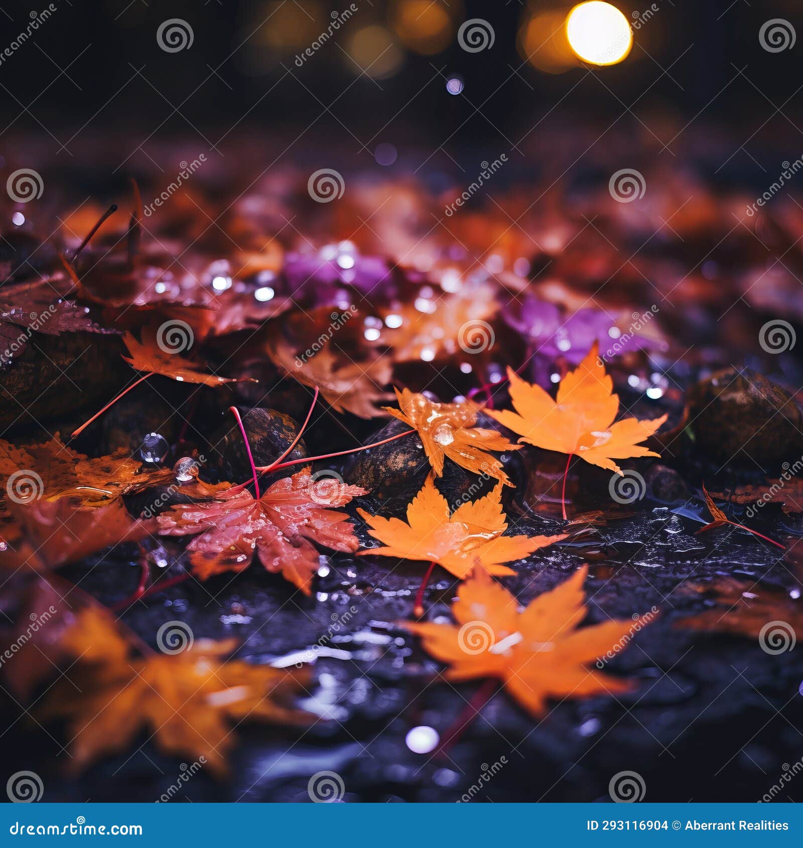 Autumn Leaves Laying on the Ground in the Rain Stock Illustration ...