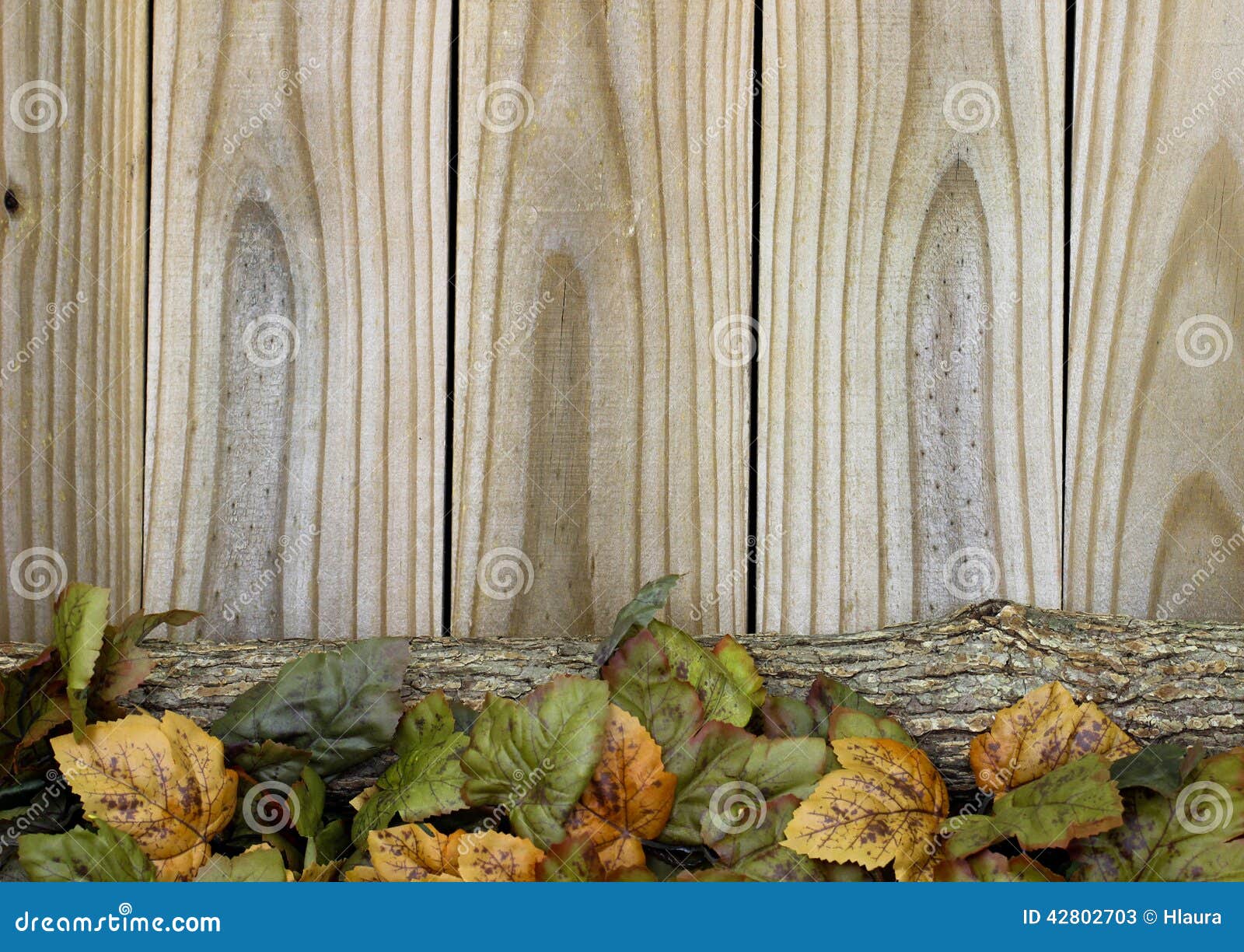 Autumn Leaves and Log Border Rustic Wood Background Stock Image - Image ...