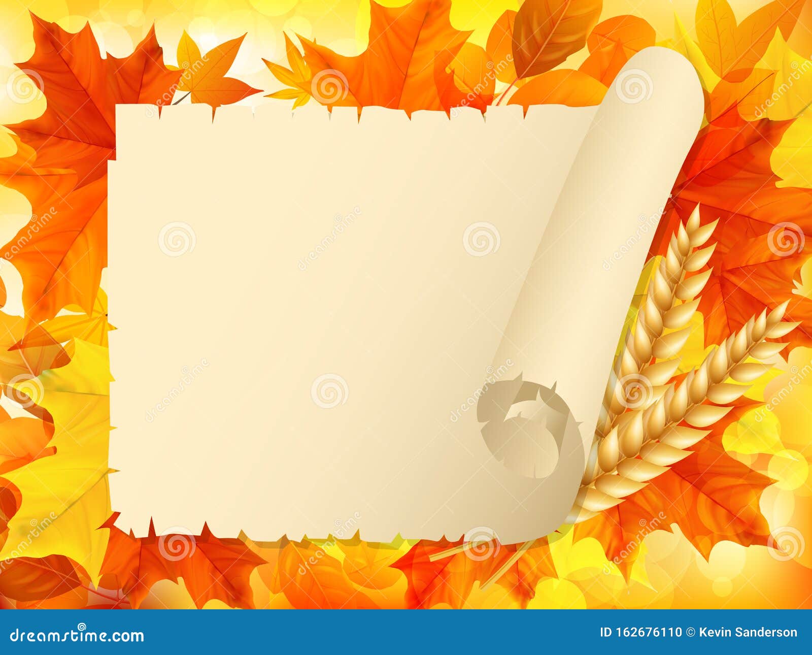 Autumn Leaves with Old Paper Scroll Vector Stock Vector - Illustration ...