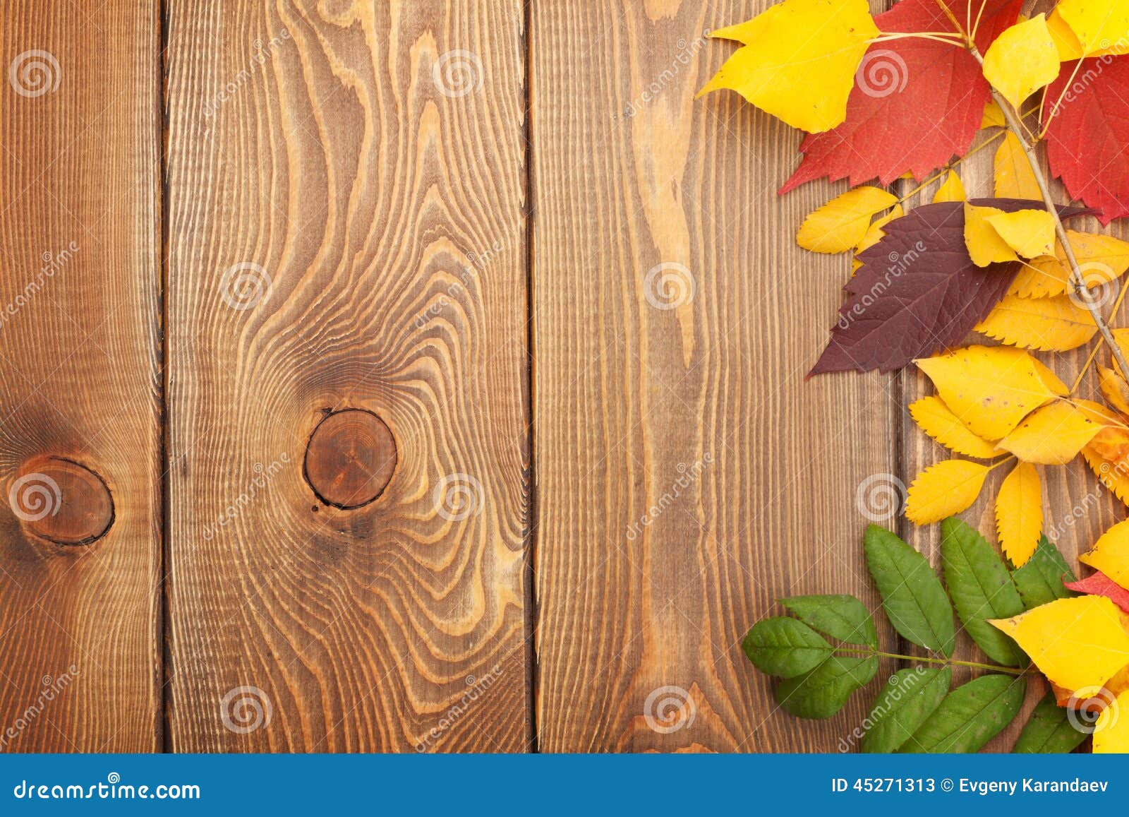 Autumn Leaves Over Wood Background Stock Image - Image of background ...