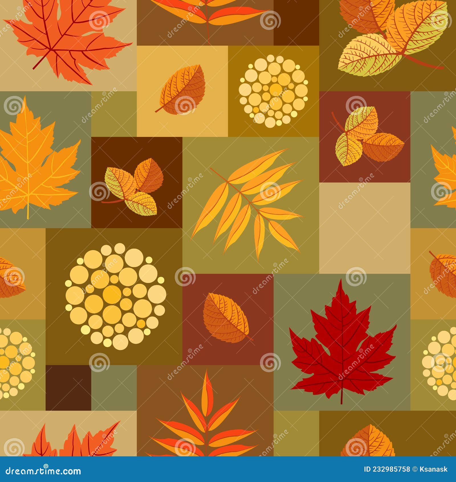 Autumn Leaves Patchwork Seamless Pattern. Stock Vector - Illustration ...