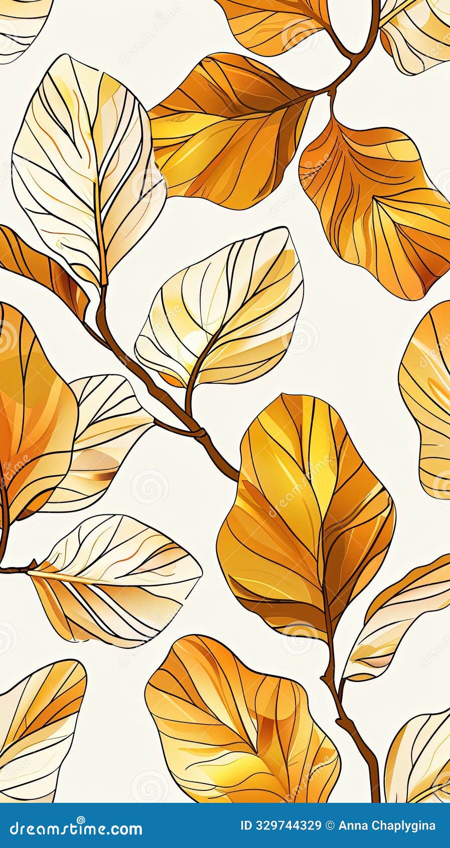 Autumn Leaves Pattern. Golden Fiddle Leaf Design for Prints and Decor ...