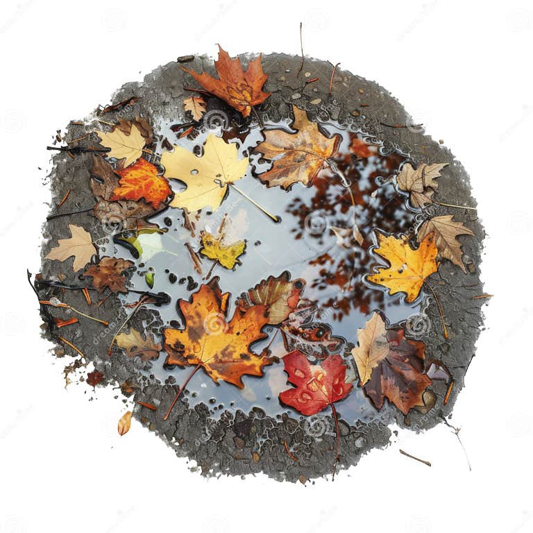 Autumn Leaves in a Puddle with Reflections Stock Illustration ...