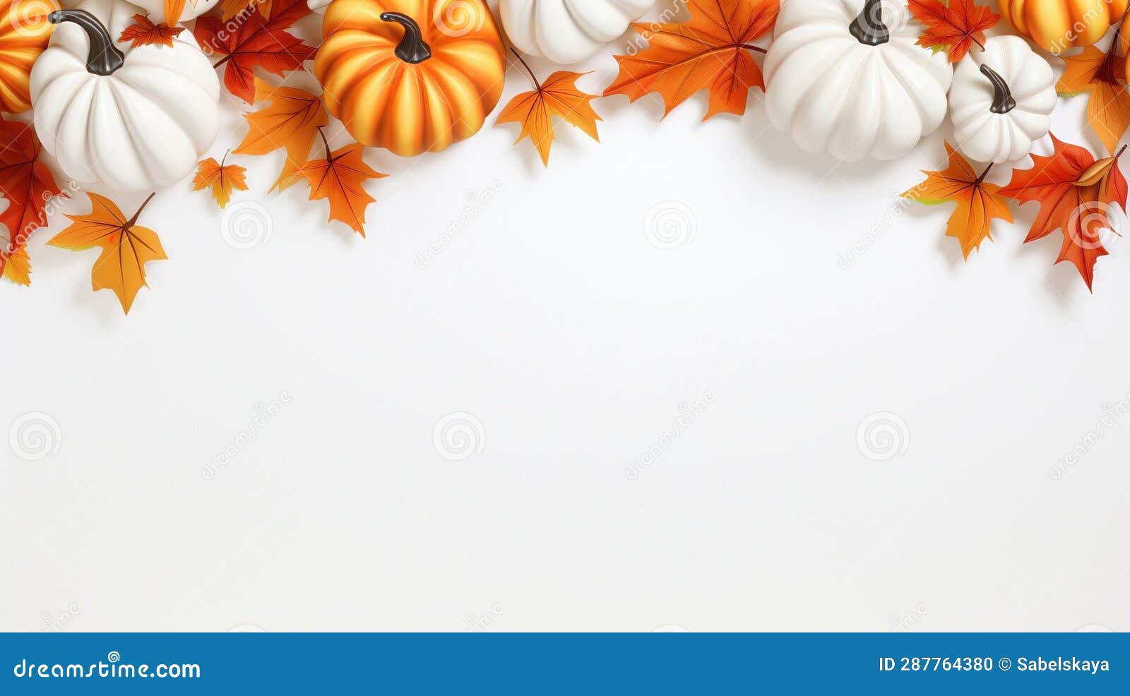 Autumn Leaves and Pumpkins 3d Realistic Horizontal Pattern Stock ...