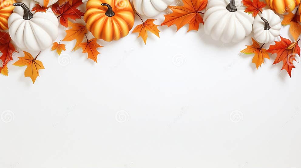 Autumn Leaves and Pumpkins 3d Realistic Horizontal Pattern Stock ...