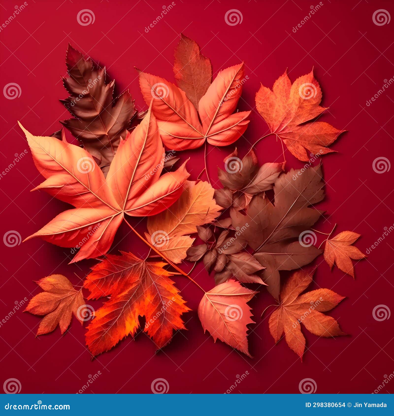 Autumn Leaves on Red Background. Fall Concept Stock Illustration ...