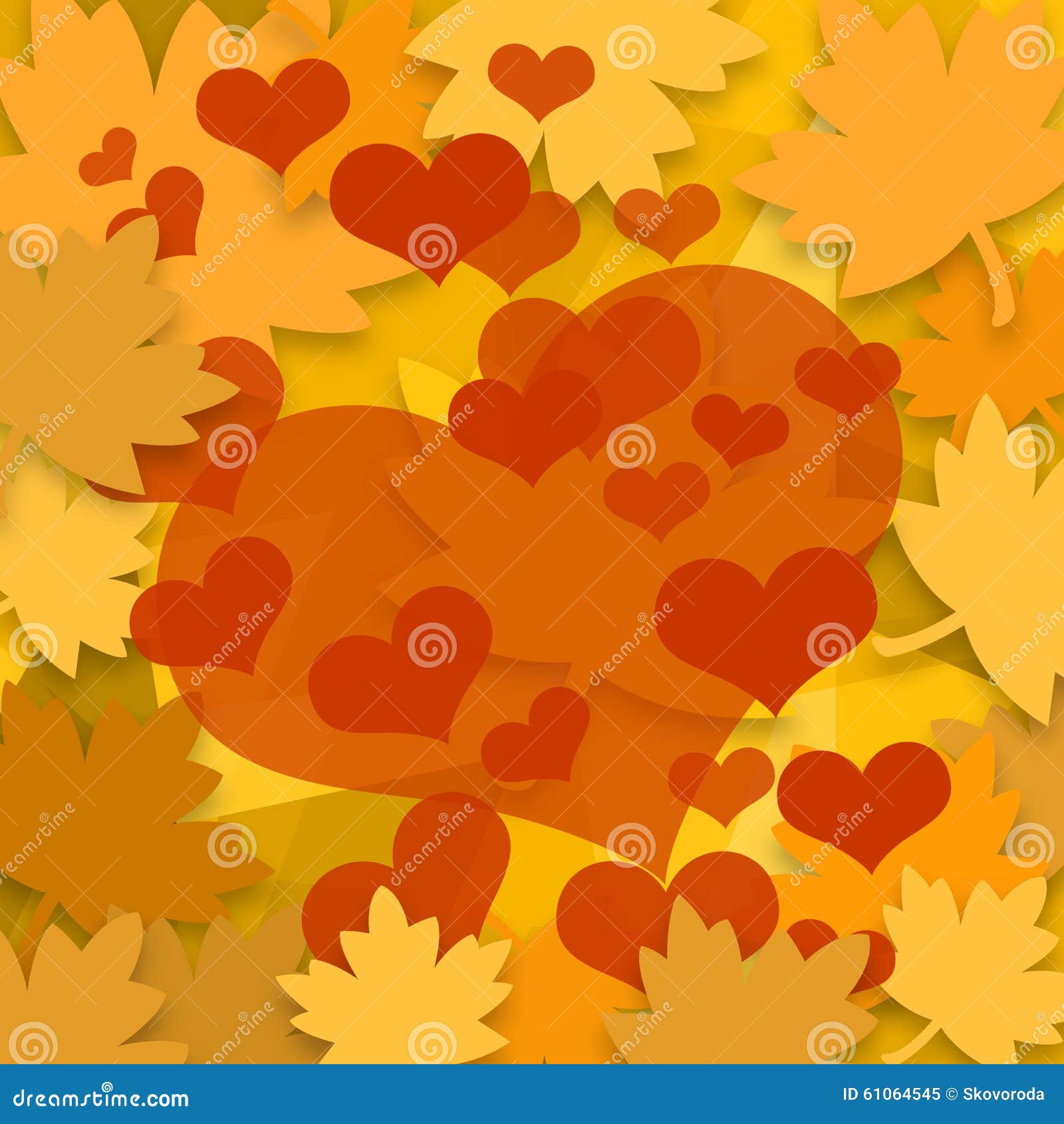 Autumn Leaves and Red Hearts Stock Illustration - Illustration of heart ...