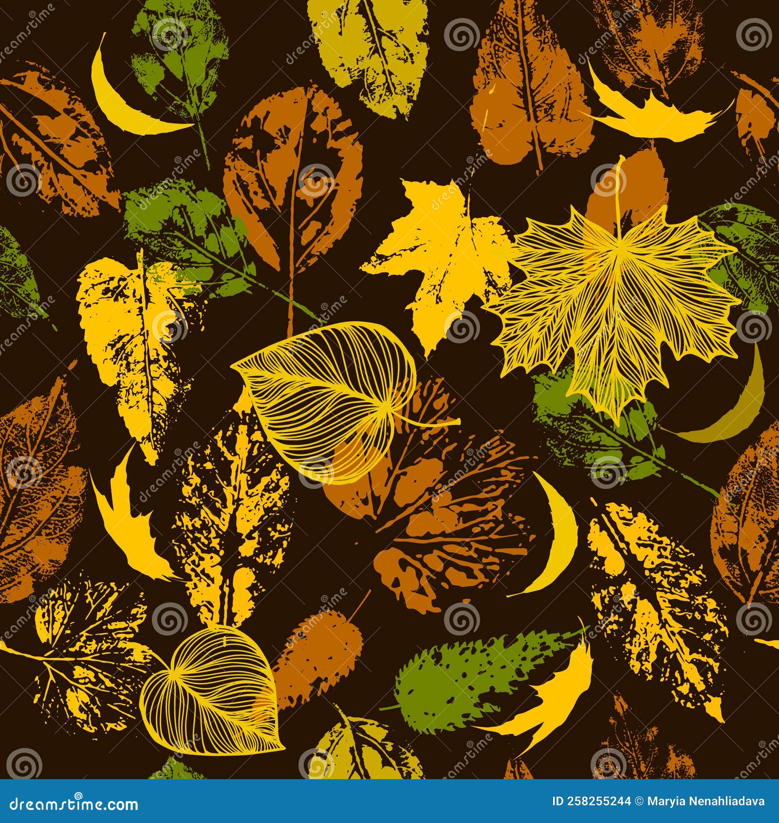 Autumn Leaves on a Dark Background. Seamless Pattern. Vector ...