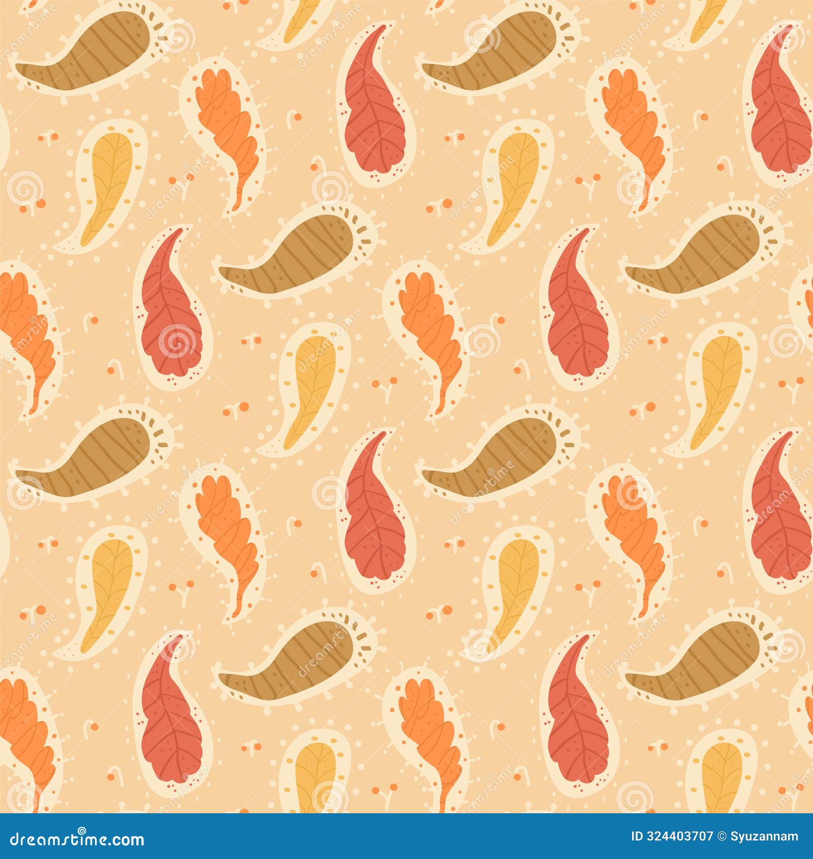 Autumn Leaves Seamless Pattern. Fall Forest Paisley Shapes Repeat ...