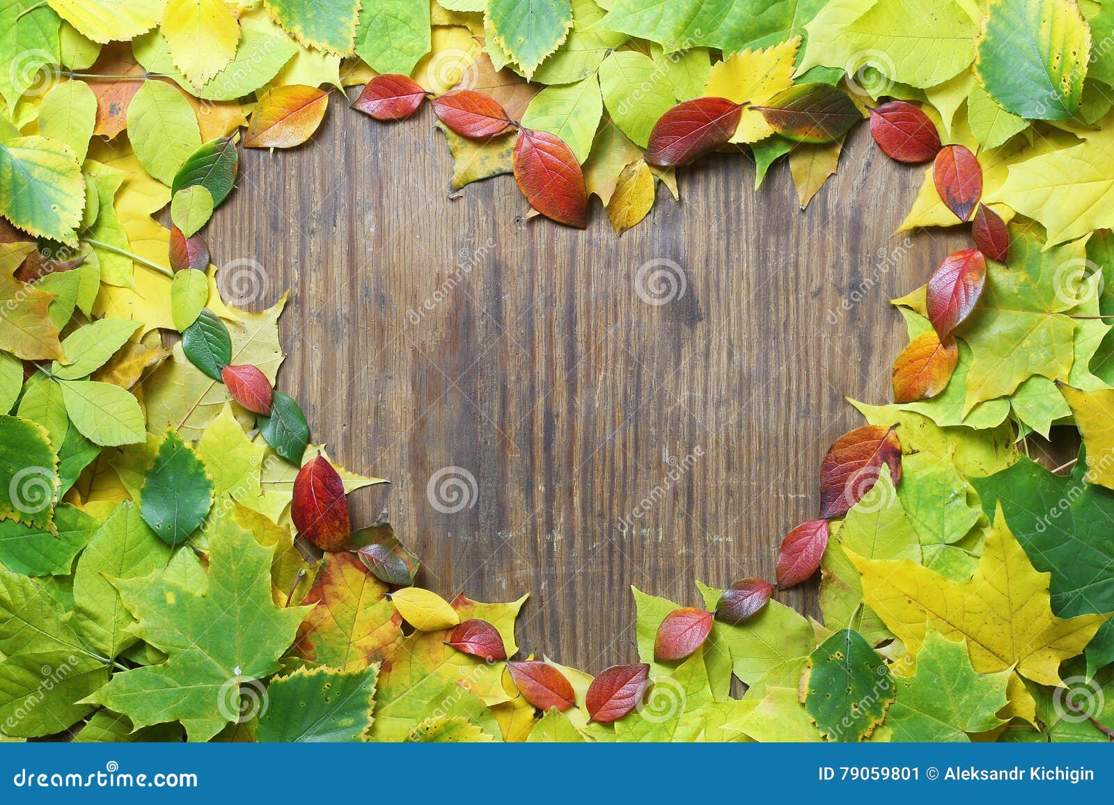 Autumn Leaves in Shape of Heart on Wooden Table Stock Image - Image of ...