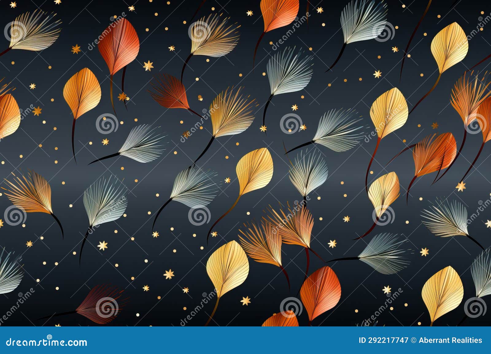 Autumn Leaves and Stars on a Black Background Stock Illustration ...
