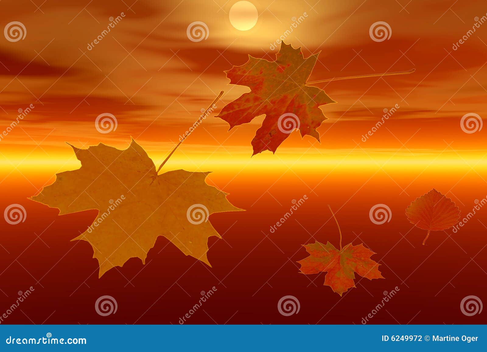 Autumn leaves and sunrise stock illustration. Illustration of fall ...