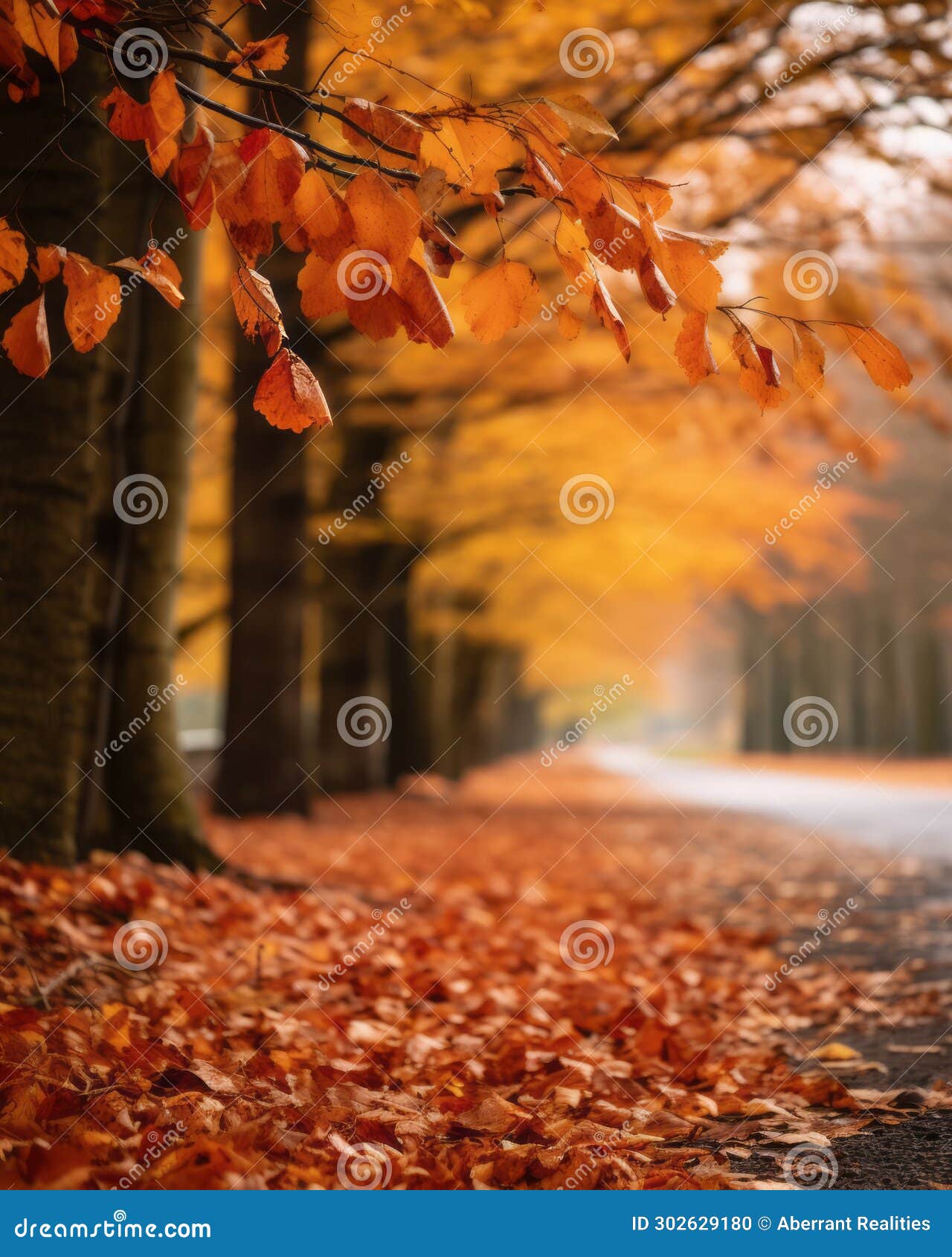 Autumn Leaves on a Tree Lined Road Stock Illustration - Illustration of ...