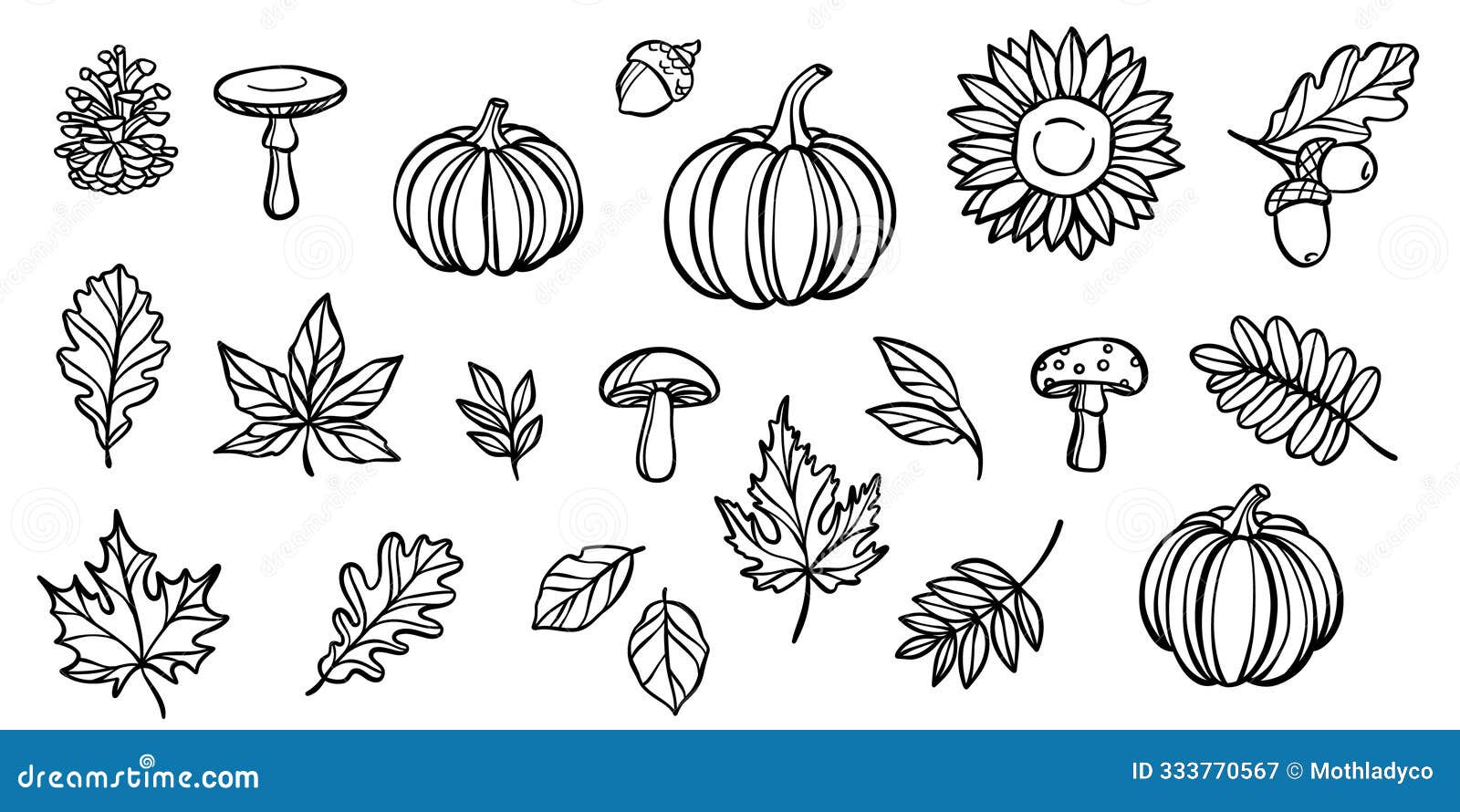 Autumn Line Art Doodle Elements, Hand Drawn Leaf Illustrations Stock ...