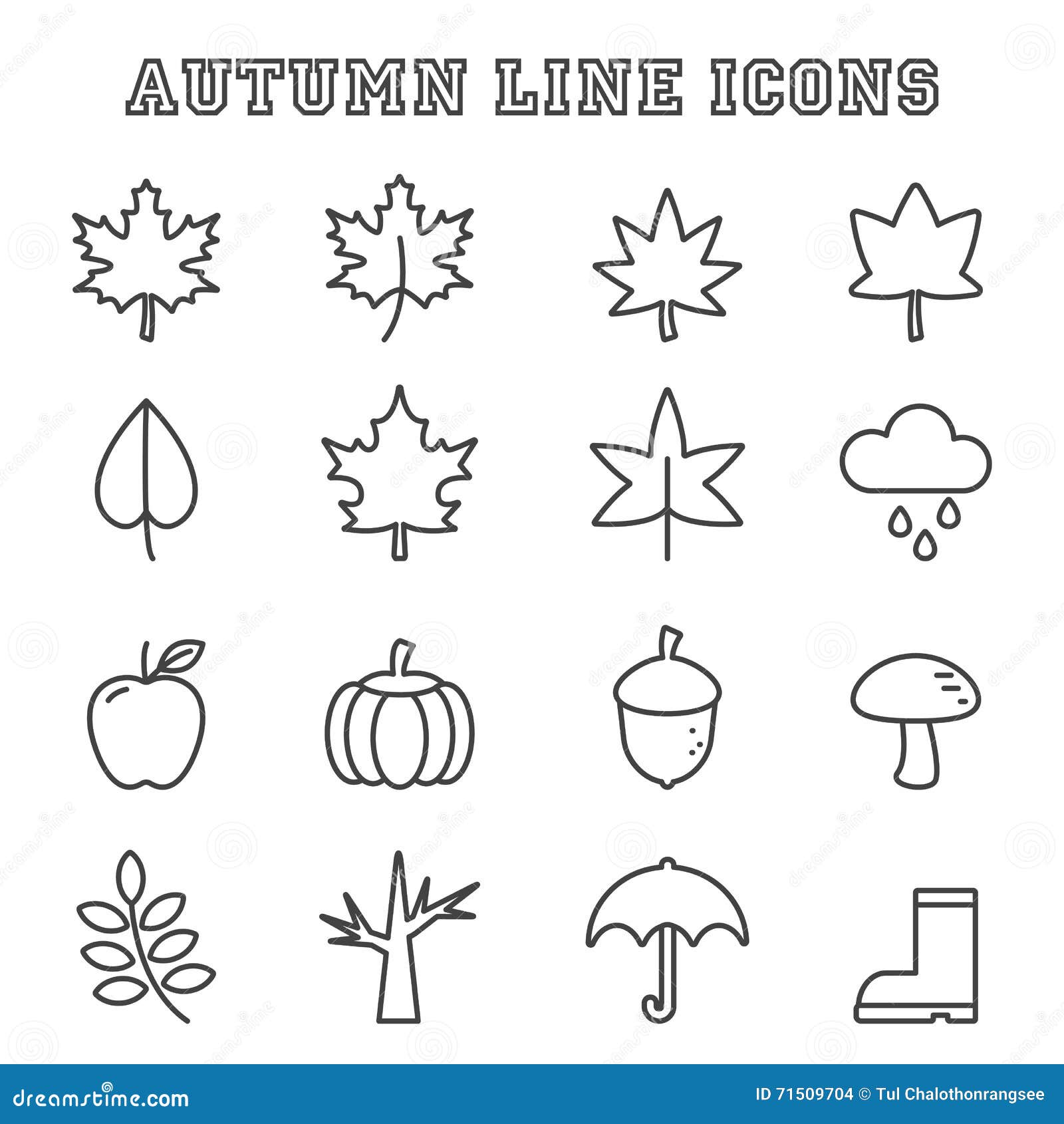 Autumn line icons stock vector. Illustration of maple - 71509704