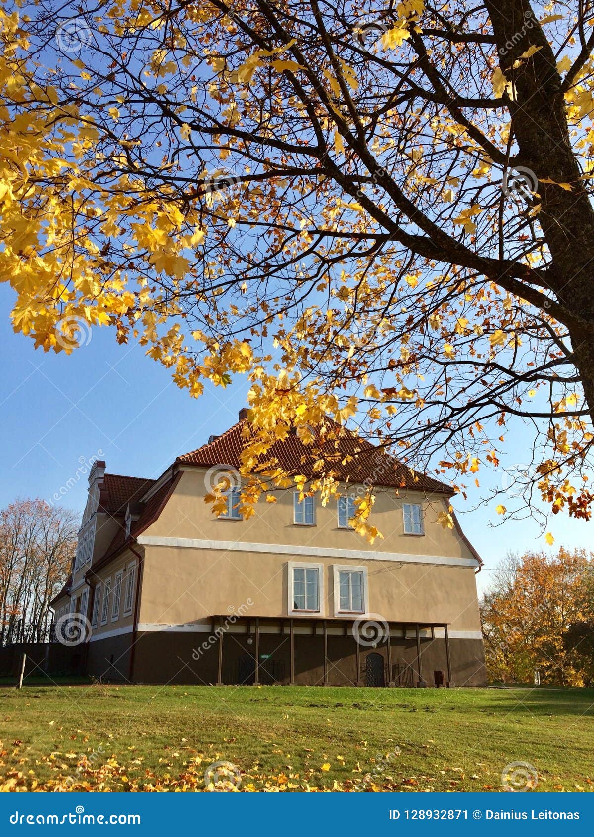 Autumn stock image. Image of manor, outside, leaves - 128932871