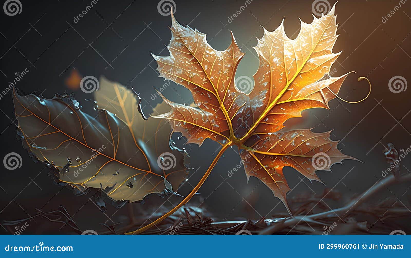 Autumn Maple Leaf on Dark Background. 3d Render Illustration Stock ...