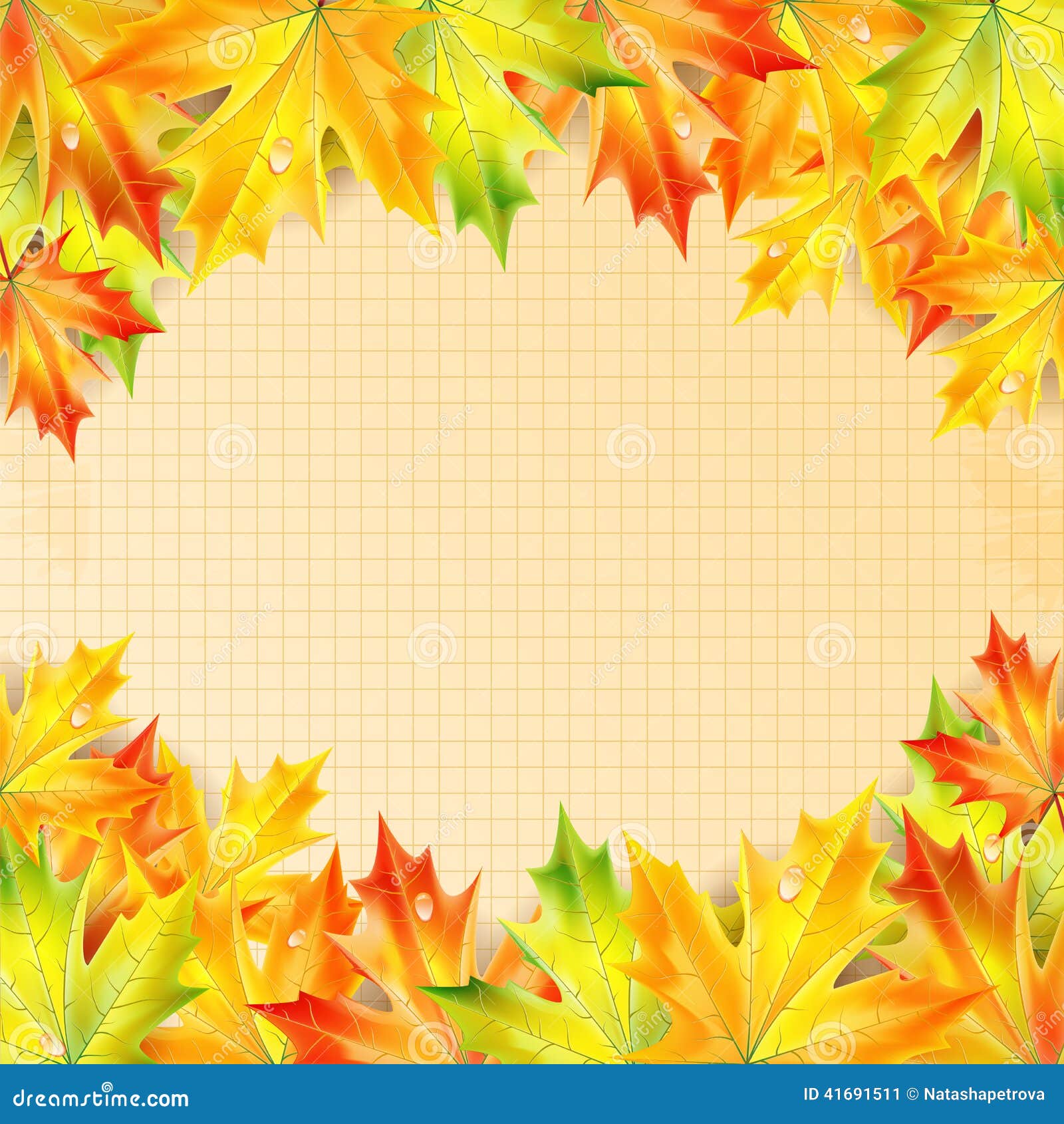 Autumn Maple Leaves on a Background of Notebook Sheet Stock Vector ...