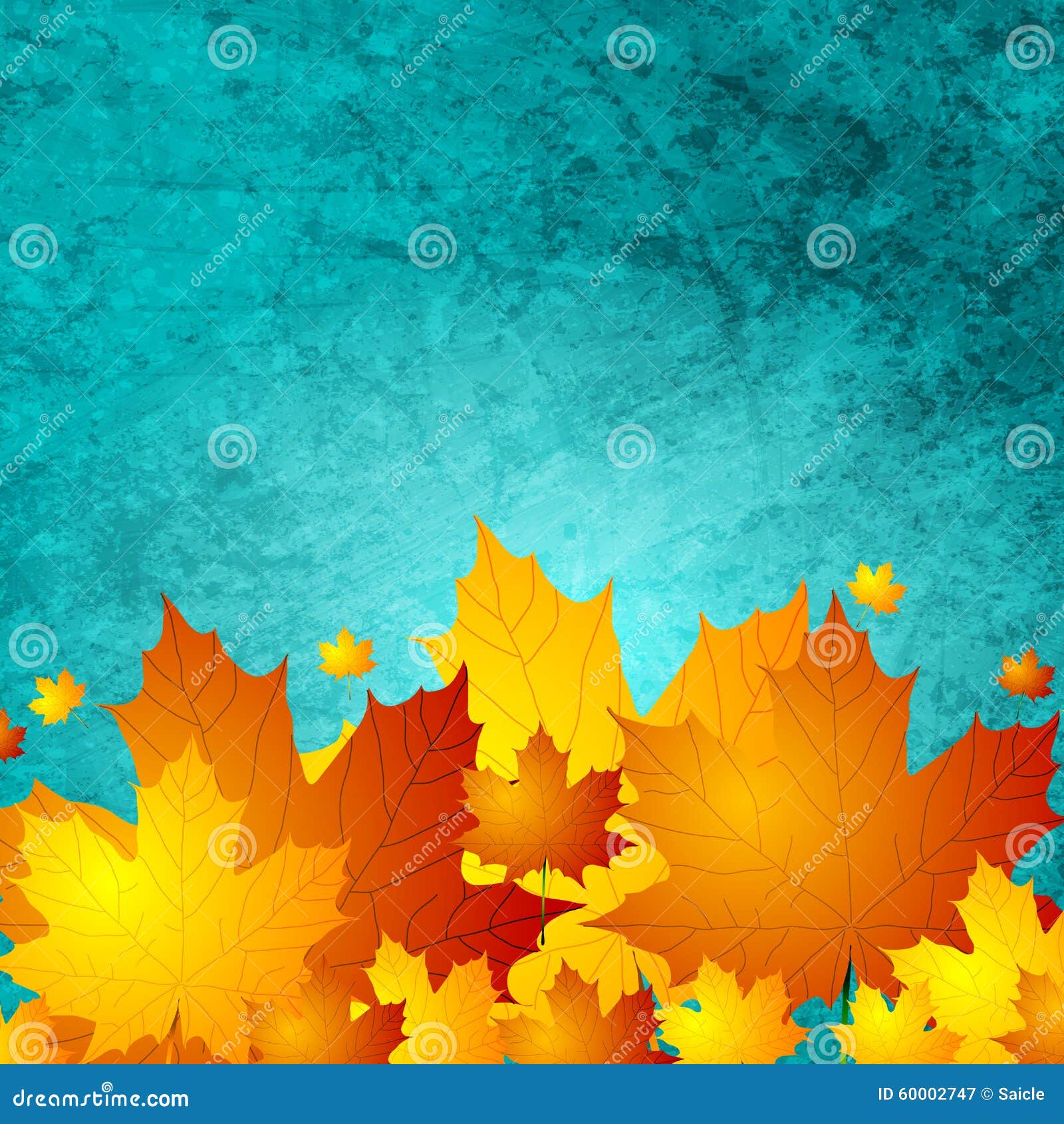 Autumn Maple Leaves on Turquoise Grunge Wall Stock Vector ...