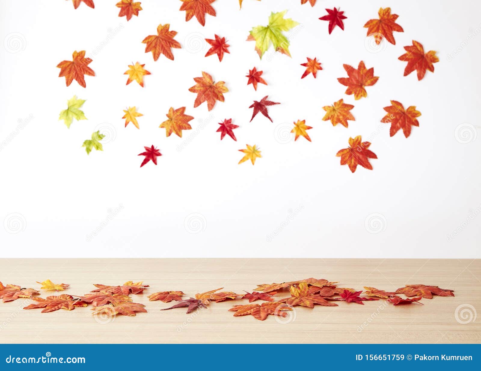 Autumn Maple Leaves on Wooden Table Stock Image - Image of nature ...