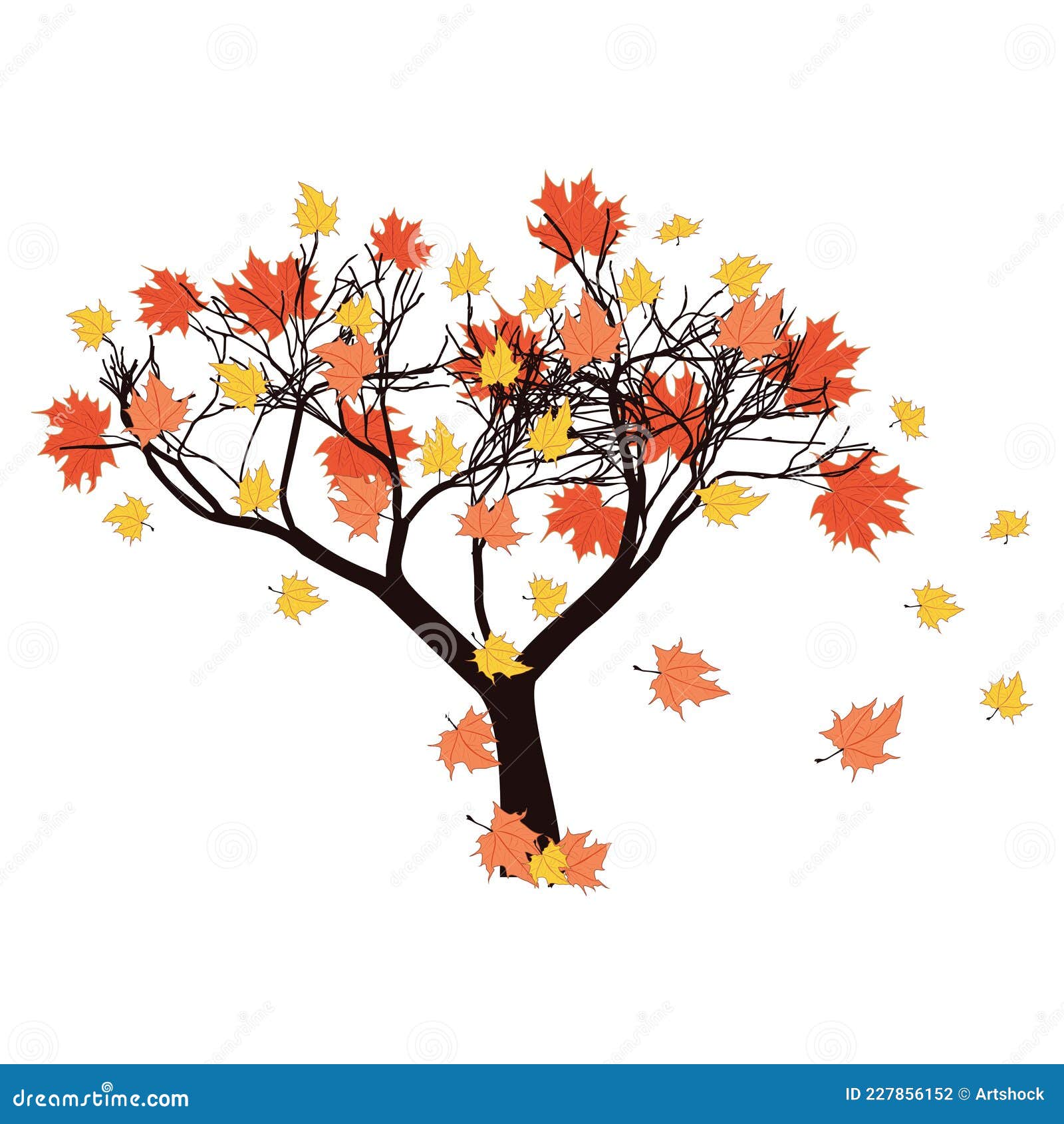 Autumn Maple Tree with Falling Leaves Stock Vector - Illustration of ...