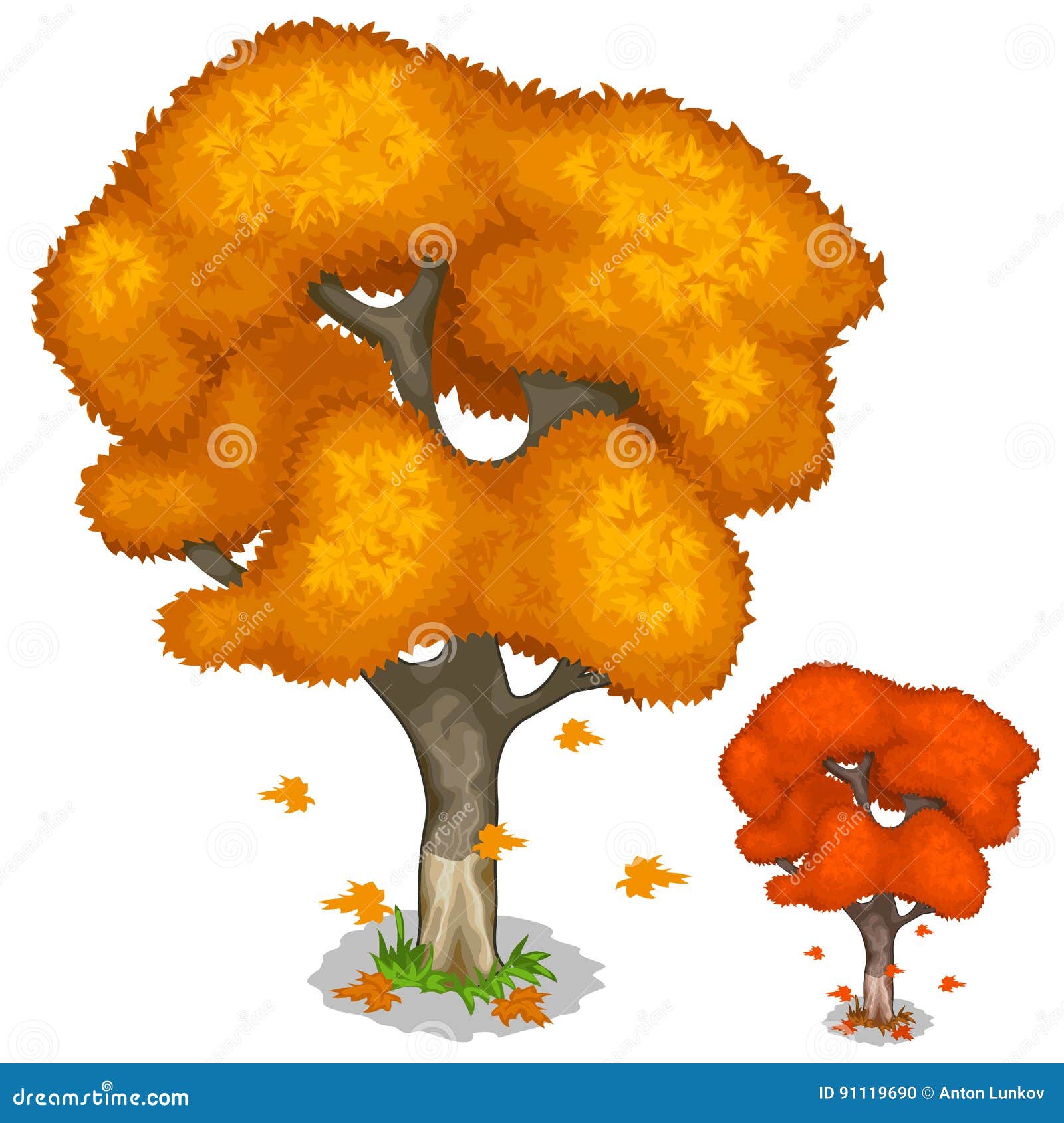 Autumn Maple Tree with Falling Leaves Stock Vector - Illustration of ...
