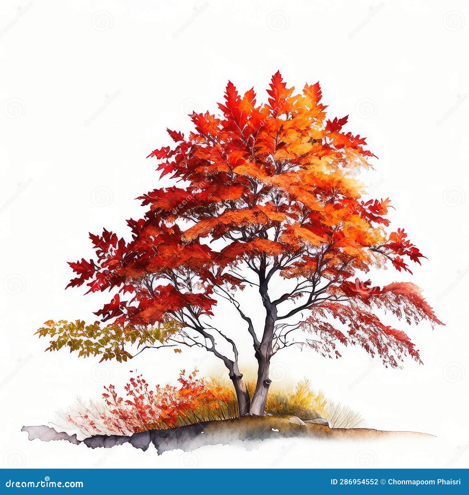 Autumn Maple Tree on a White Background. 3d Rendering. Generative AI ...