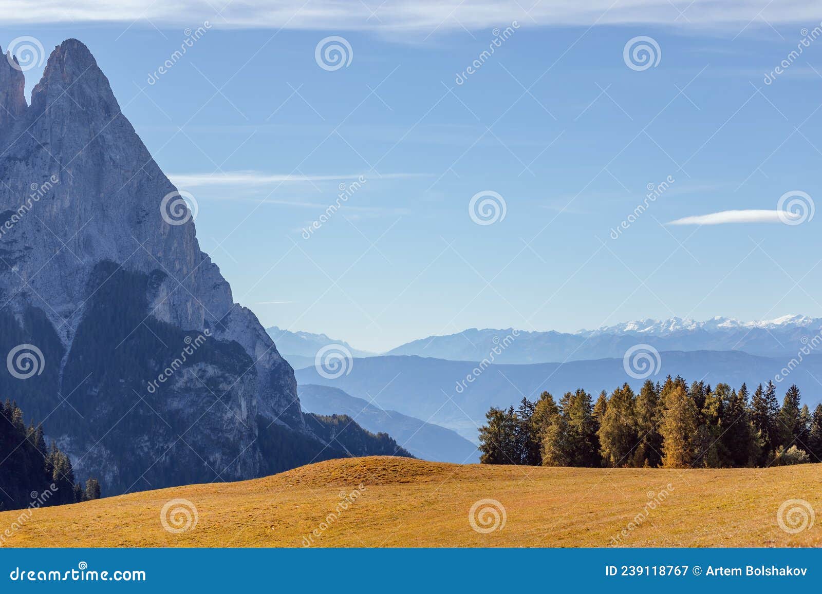 Autumn Meadow on the Plateau Seiser Alm and View of Punta Euringer ...