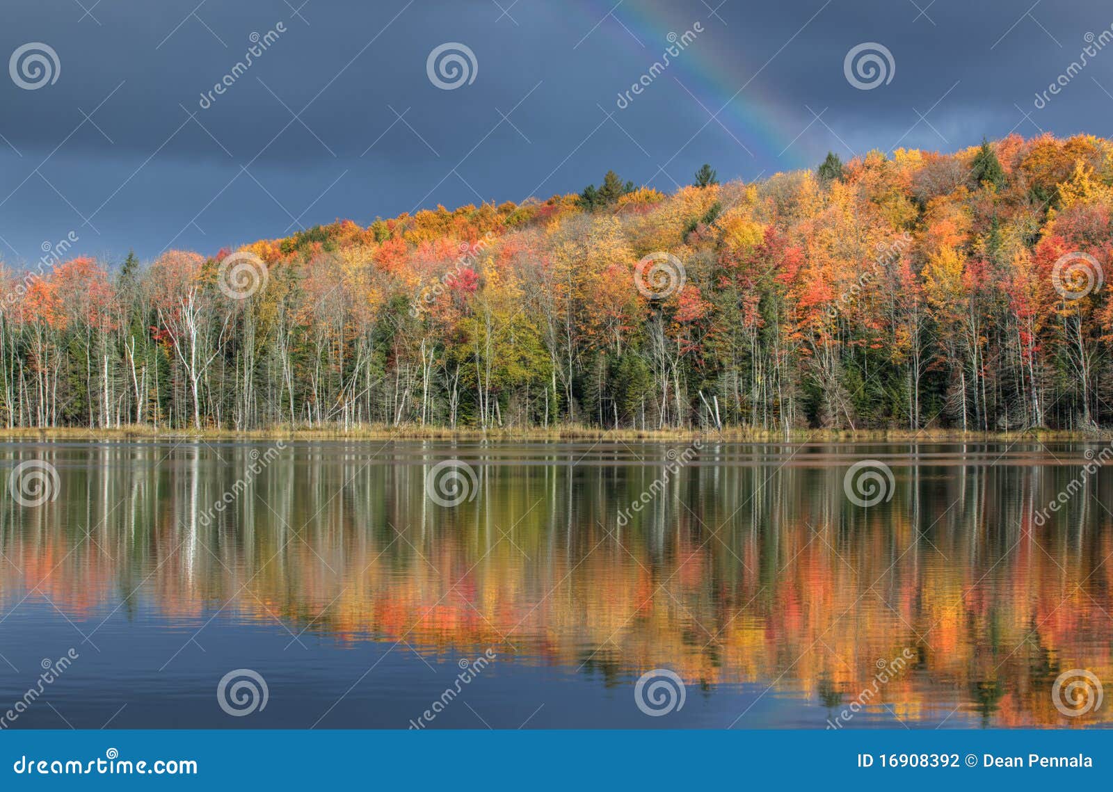 Autumn, Moccasin Lake with Rainbow Stock Photo - Image of seasons ...