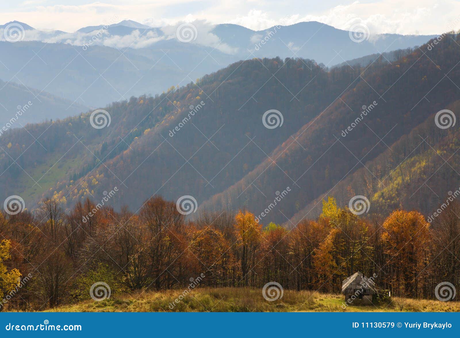 Autumn mountain view stock image. Image of cowhouse, landscape - 11130579