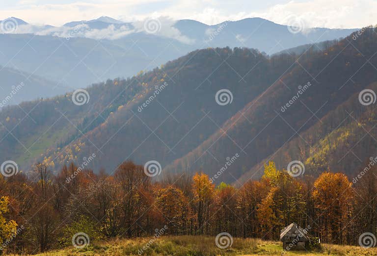 Autumn mountain view stock image. Image of cowhouse, landscape - 11130579