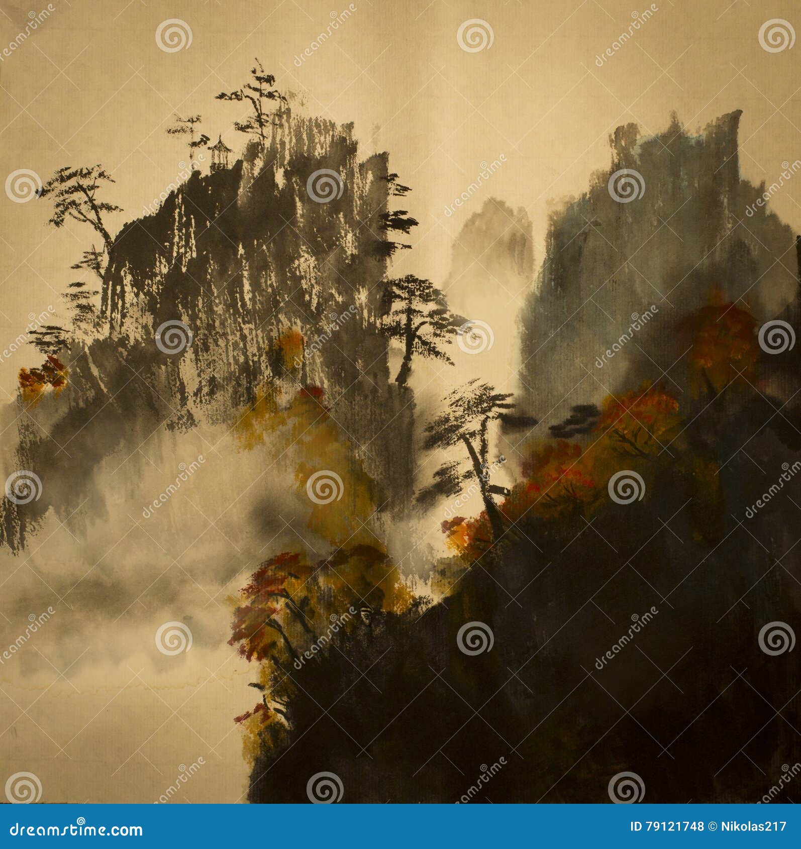 Autumn in the Mountains of China Stock Illustration - Illustration of ...