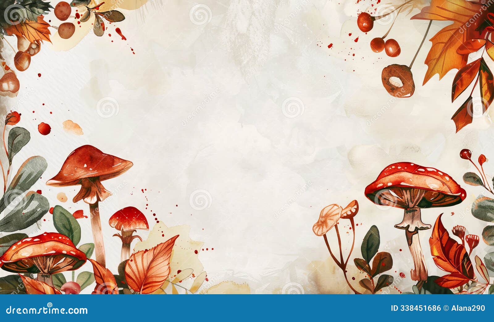 Autumn Mushrooms Frame Background, Botanical Painted Illustration Stock ...