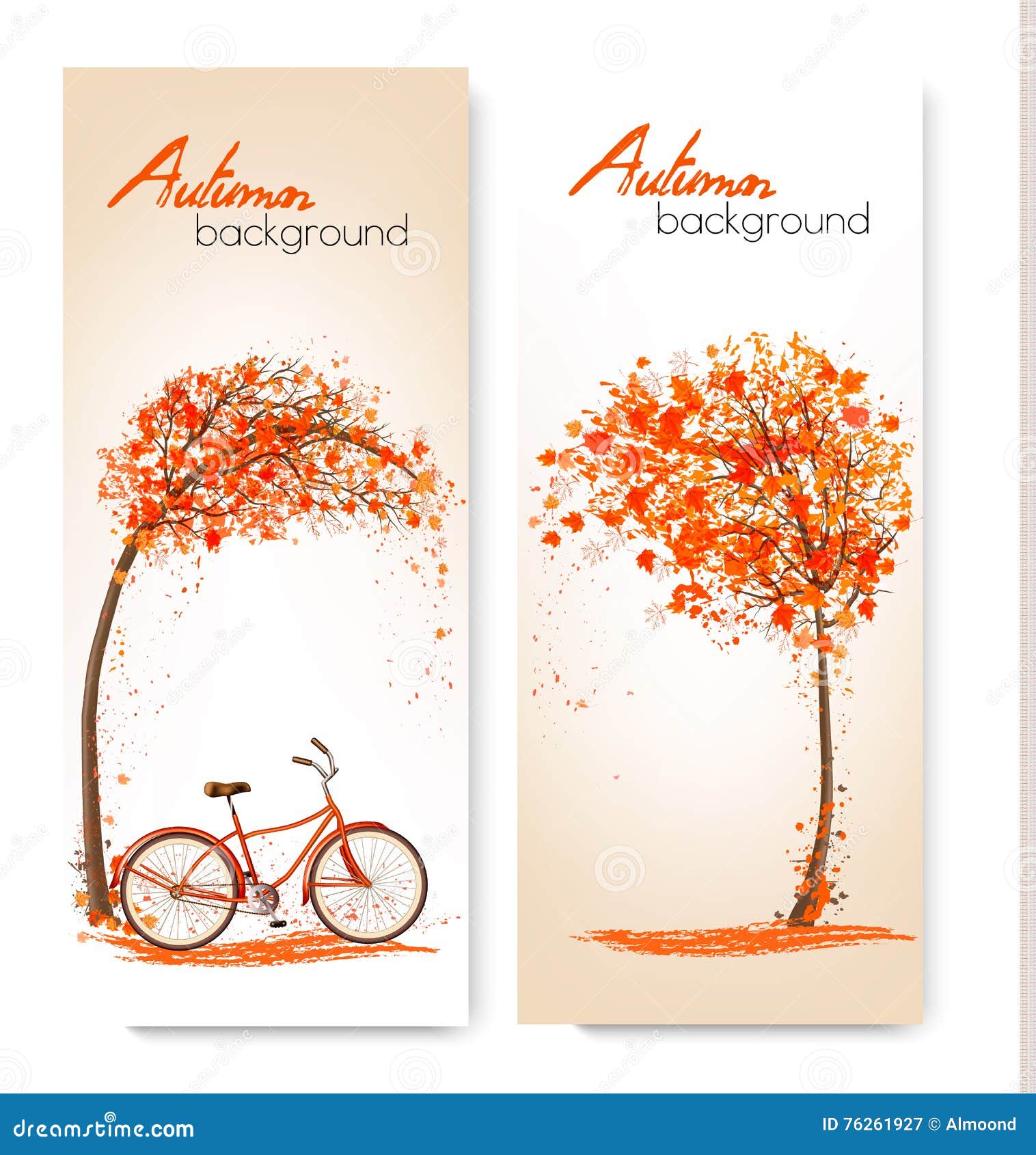 Autumn Nature Banners with a Tree and a Bicycle. Stock Vector ...