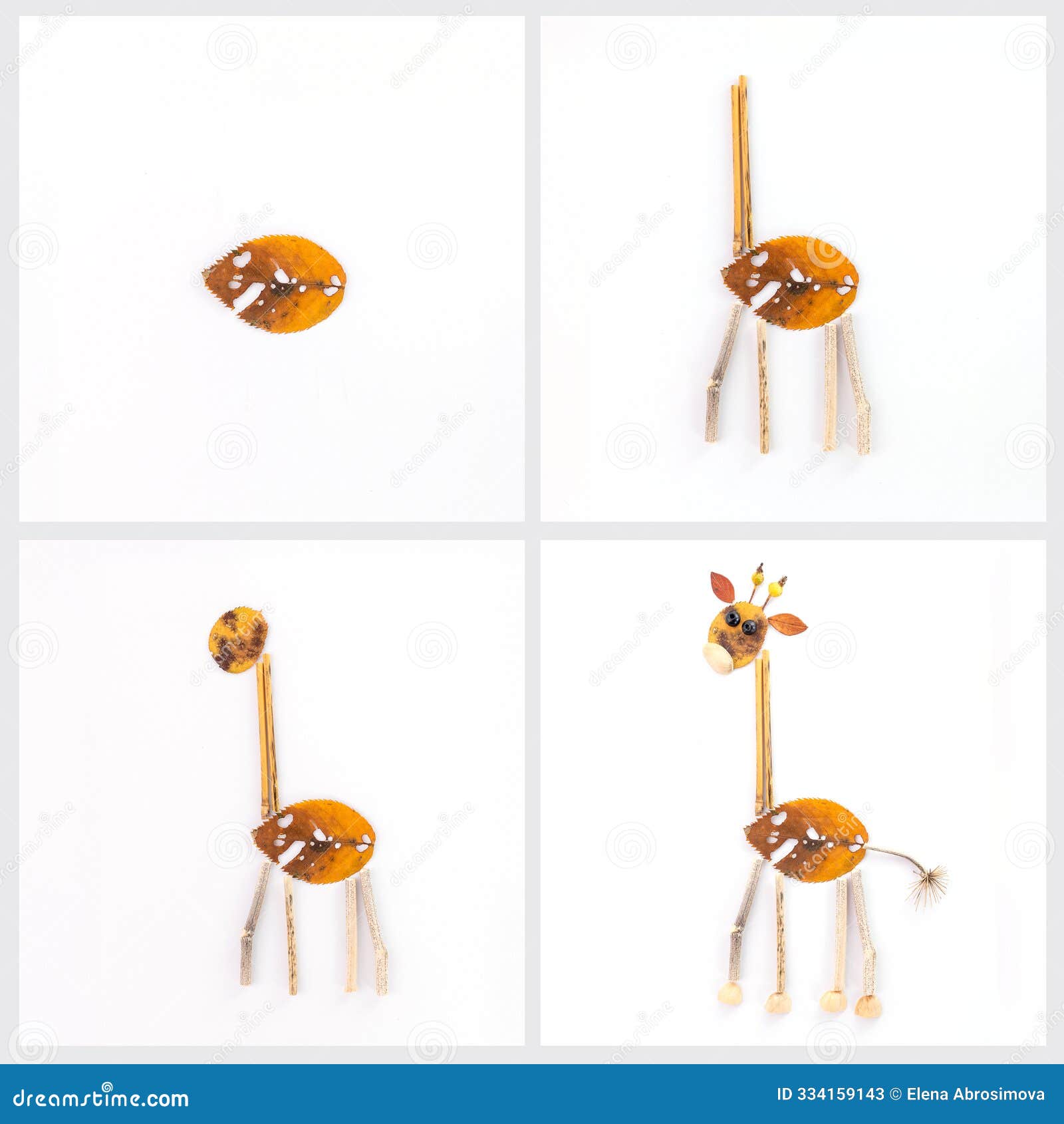 Autumn Nature Craft for Kids, Giraffe Made of Dry Leaf, Top View ...
