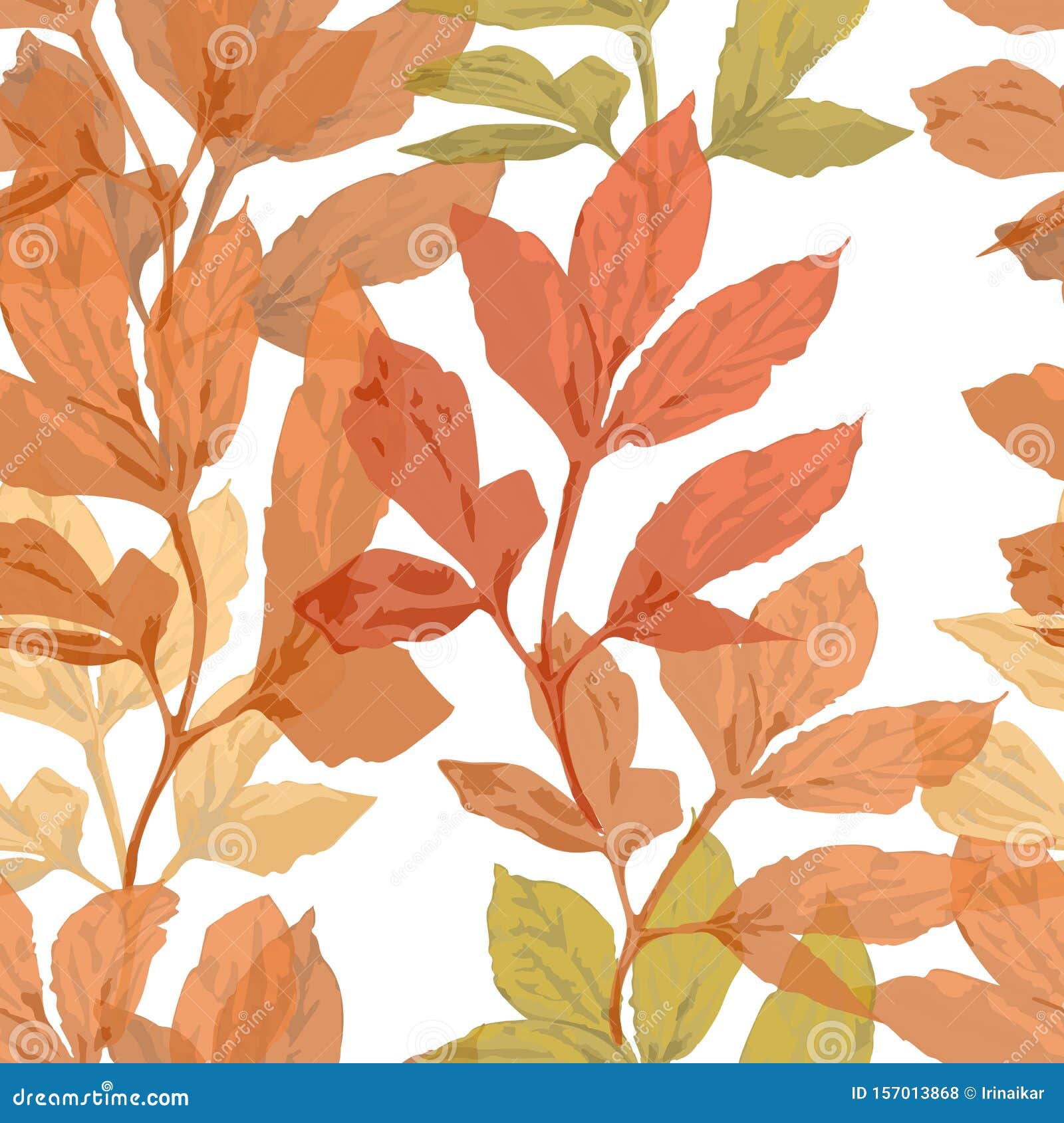 Hand Drawn Abstract Multi Colored Leaves on White Background Stock ...