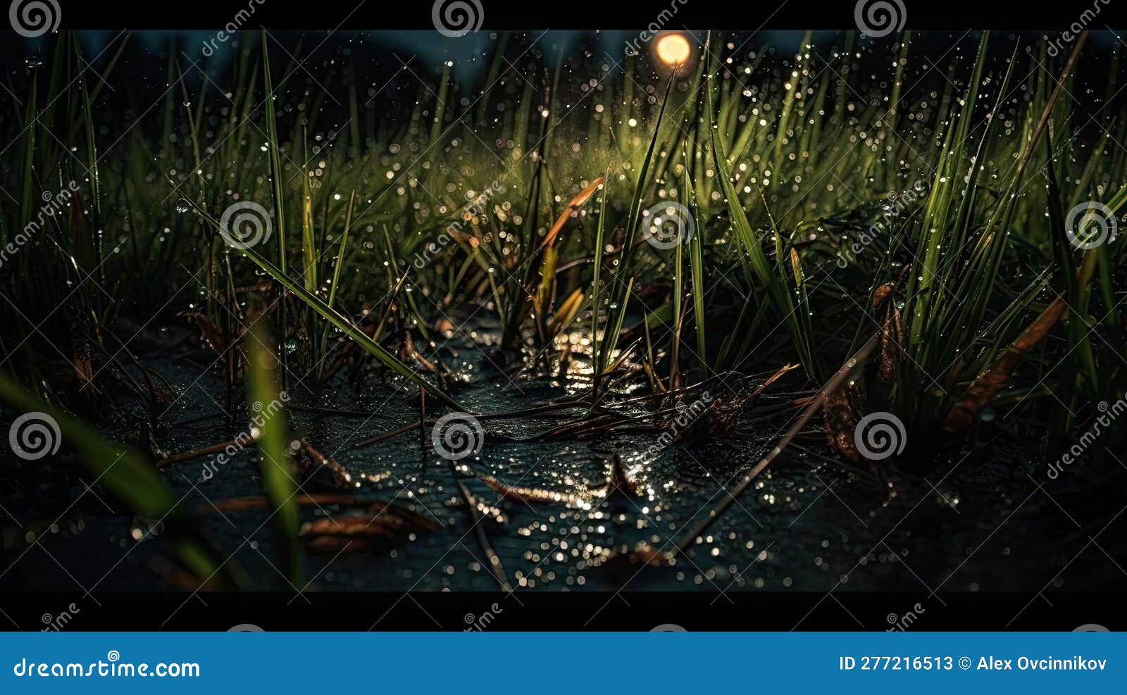 Autumn Night Dew on Green Meadow. Stock Illustration - Illustration of ...