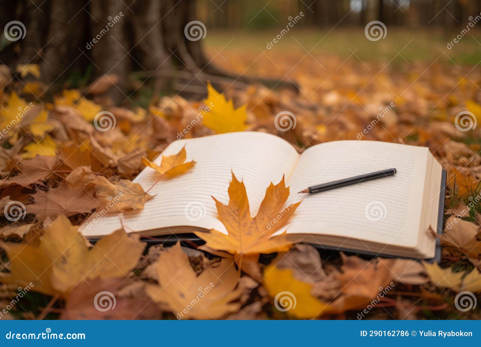 Autumn Notebook Pencil on Leafs. Generate Ai Stock Photo - Image of ...