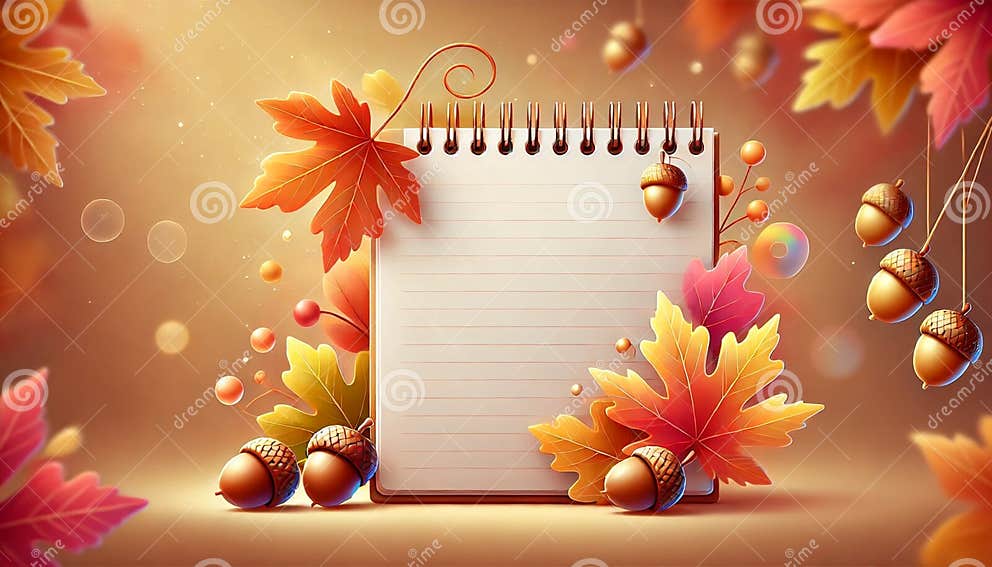 Autumn Notepad with Maple Leaves and Acorns, AI Generated Stock ...