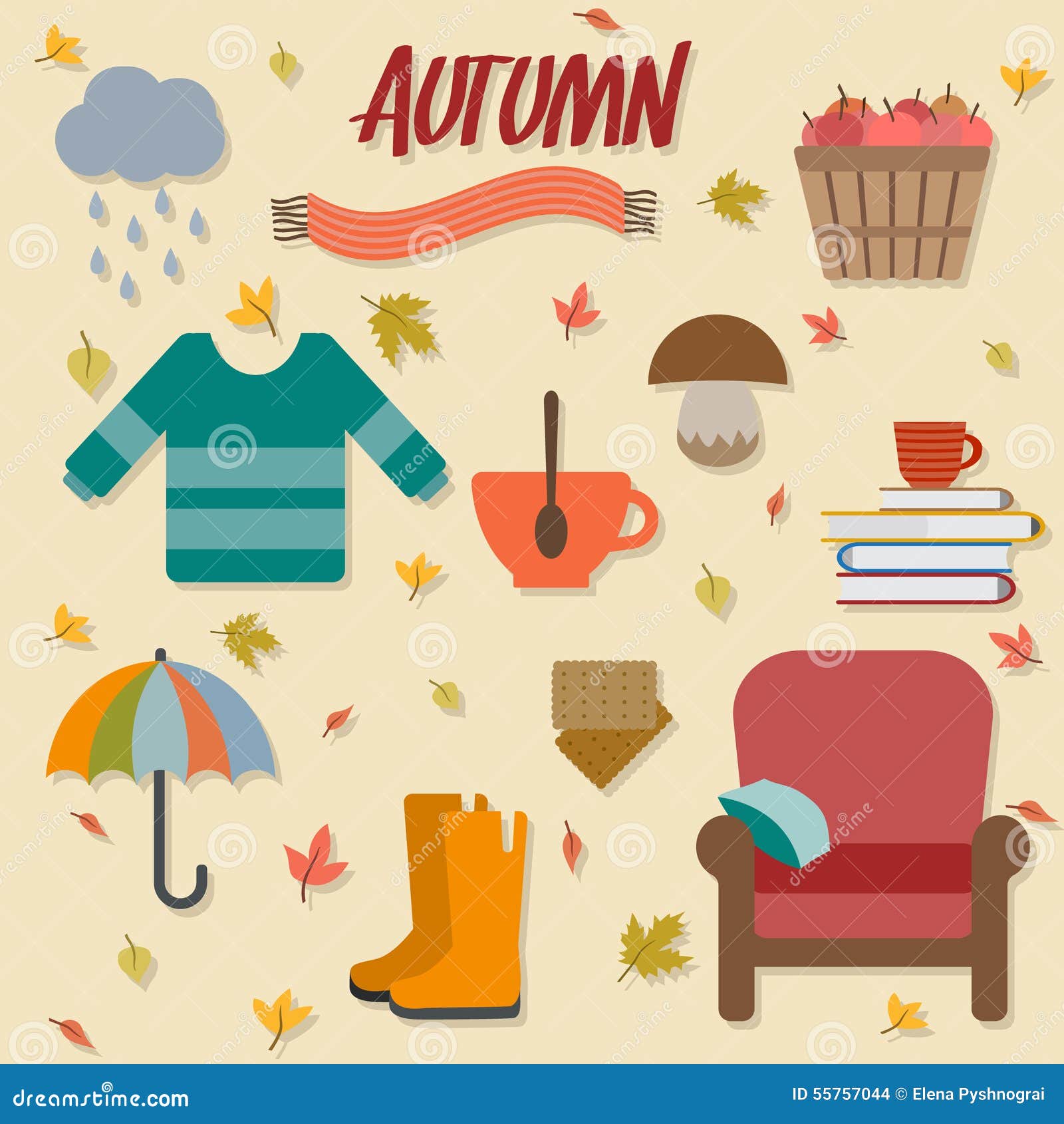 Autumn objects stock vector. Illustration of drops, cloud - 55757044