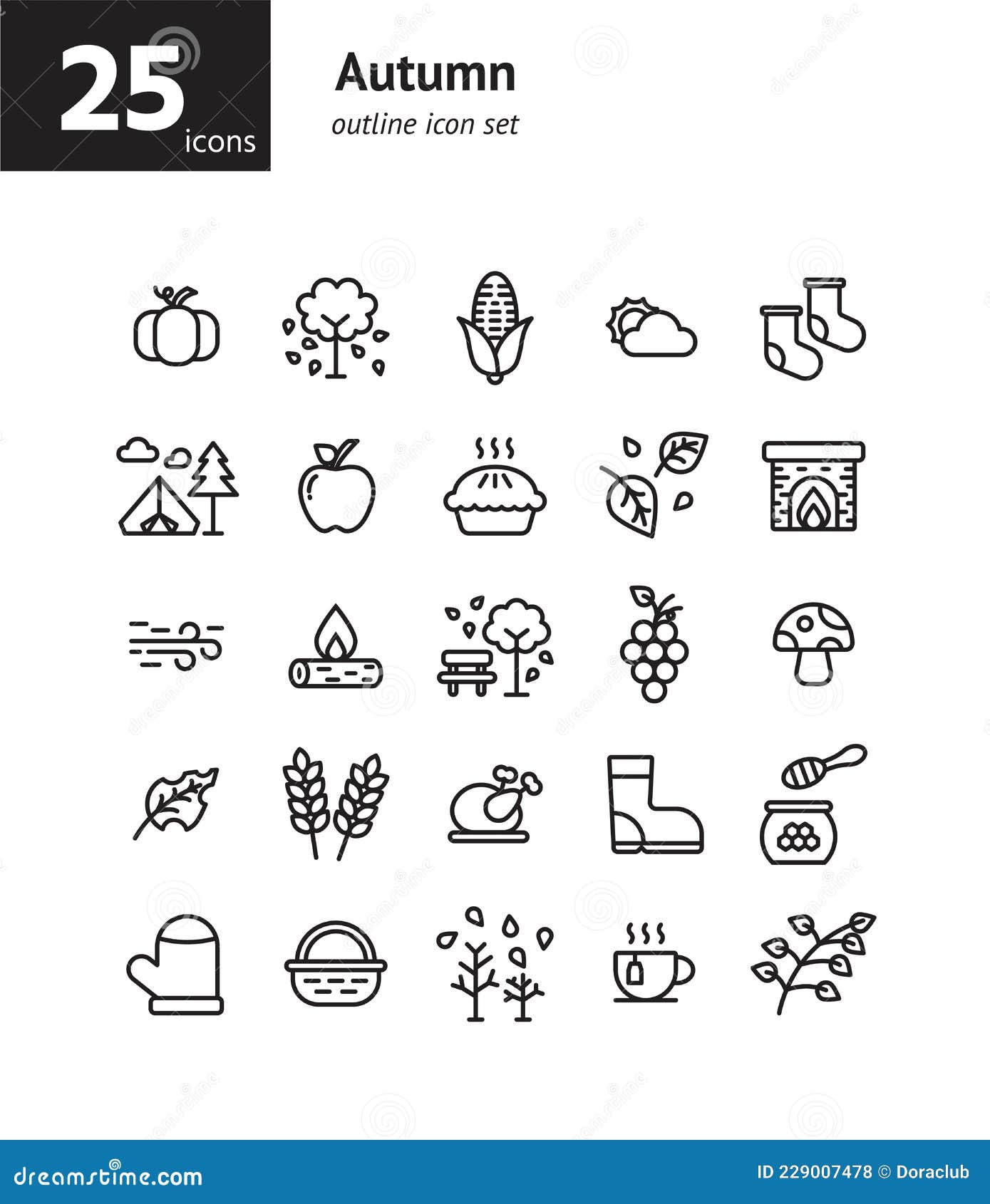 Autumn outline icon set. stock vector. Illustration of forecast - 229007478