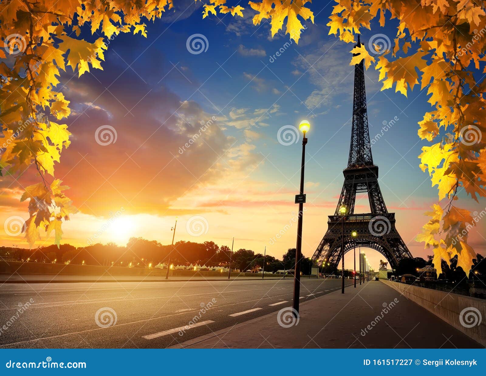 Autumn Paris at sunset stock image. Image of road, structure - 161517227