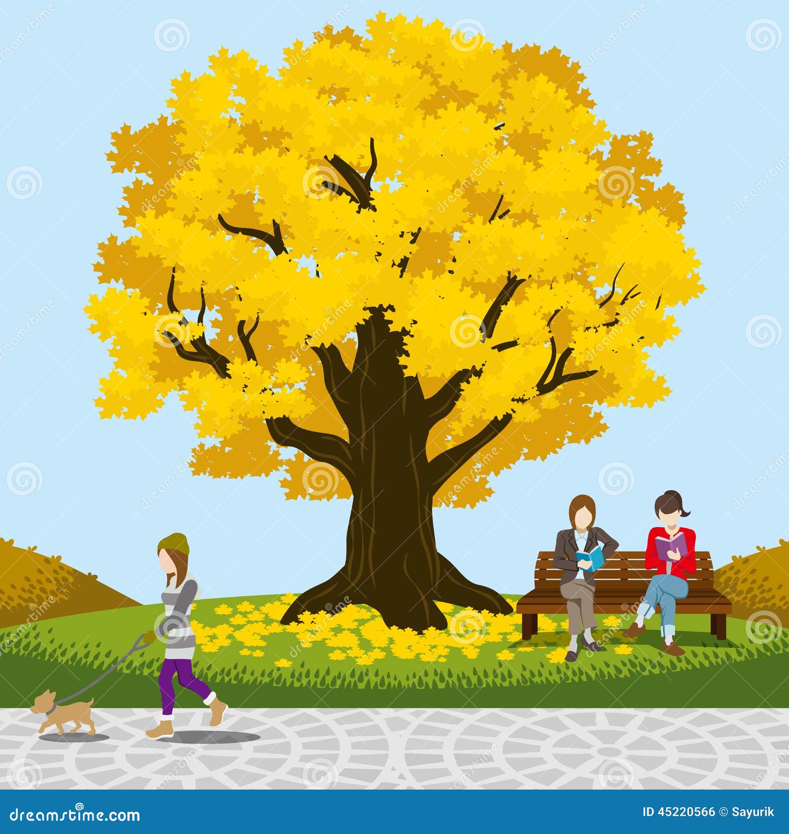Autumn Park Big Tree -EPS10 Stock Vector - Illustration of pets, park ...